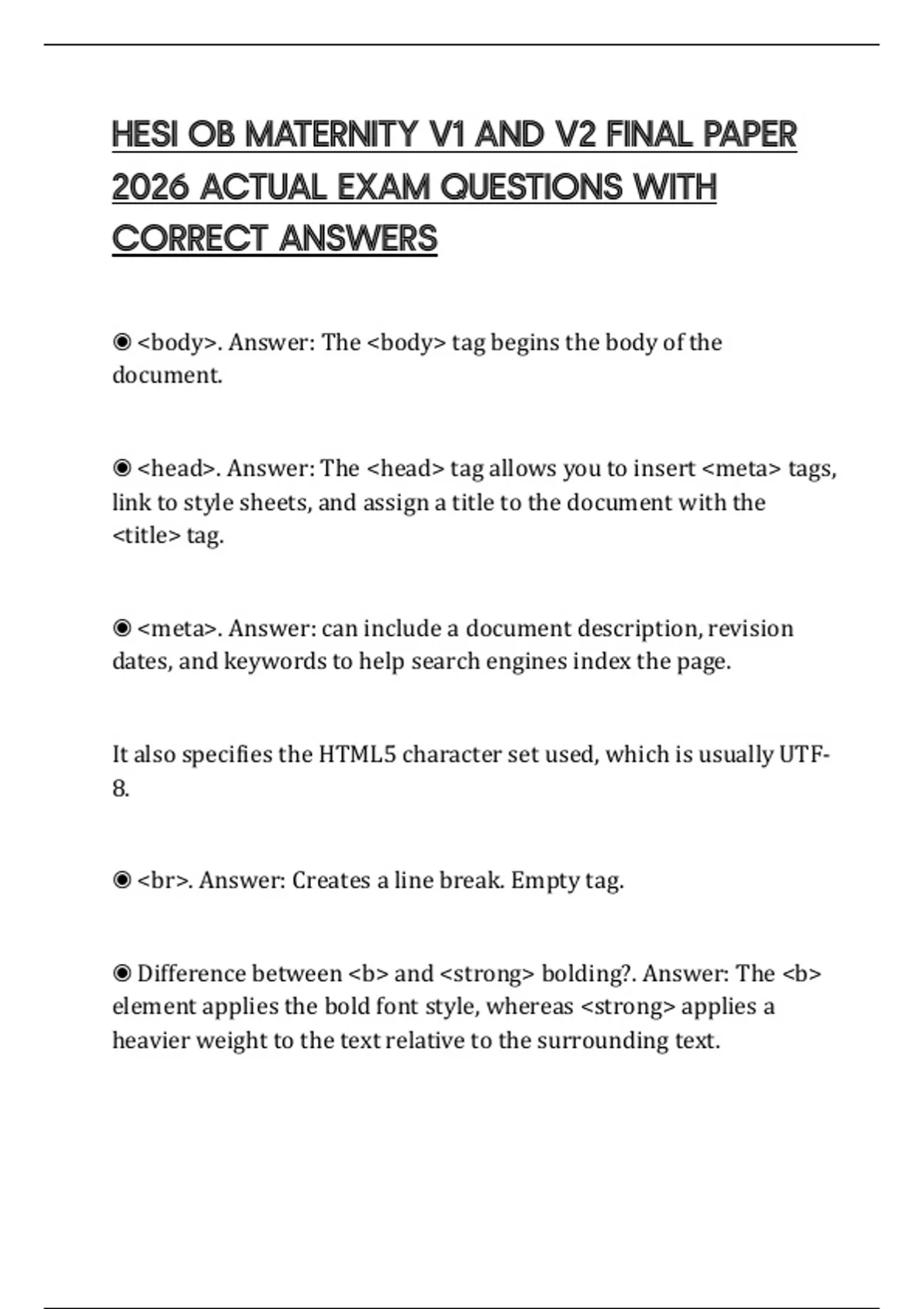 HESI OB MATERNITY V1 AND V2 FINAL PAPER 2026 ACTUAL EXAM QUESTIONS WITH ...