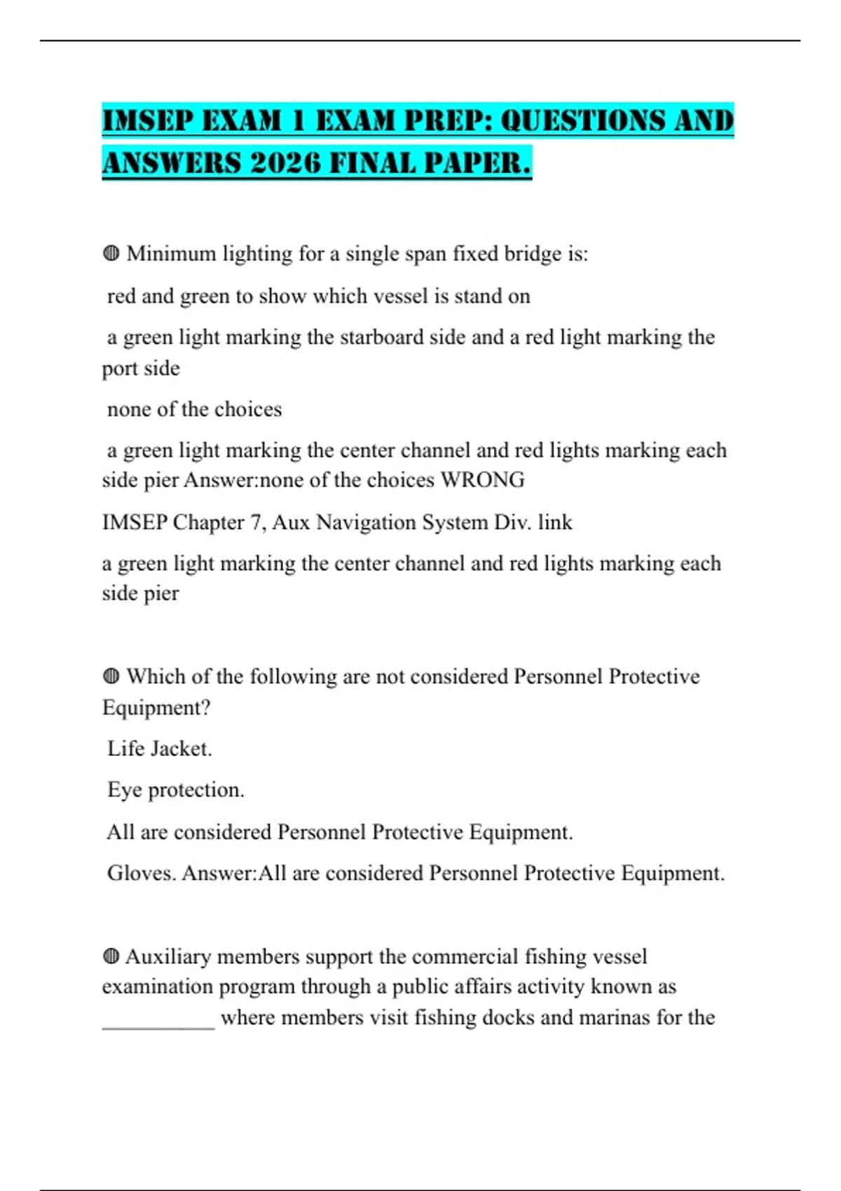 IMSEP EXAM 1 EXAM PREP: QUESTIONS AND ANSWERS 2026 FINAL PAPER. - IMSEP ...