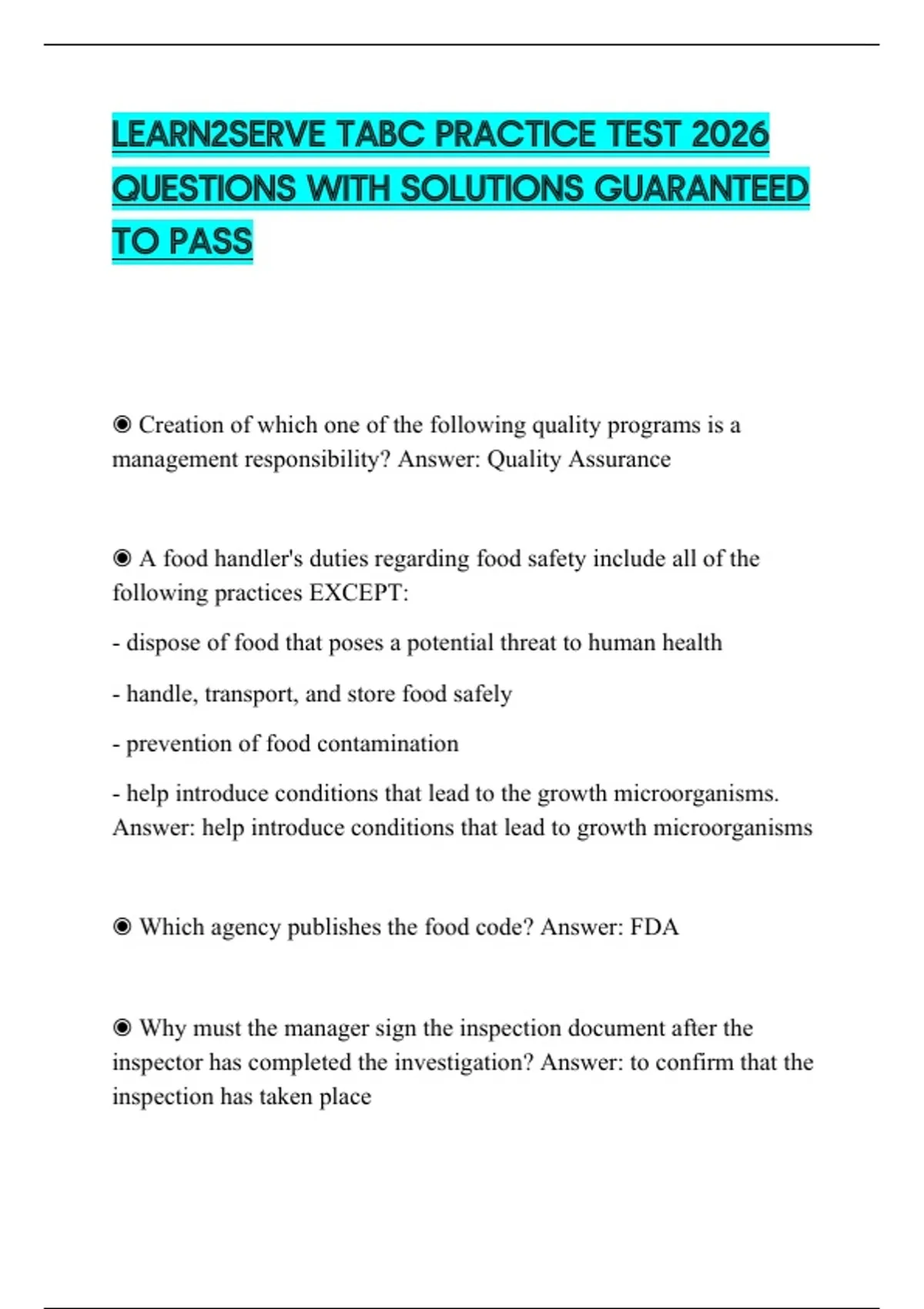 LEARN2SERVE TABC PRACTICE TEST 2026 QUESTIONS WITH SOLUTIONS GUARANTEED ...