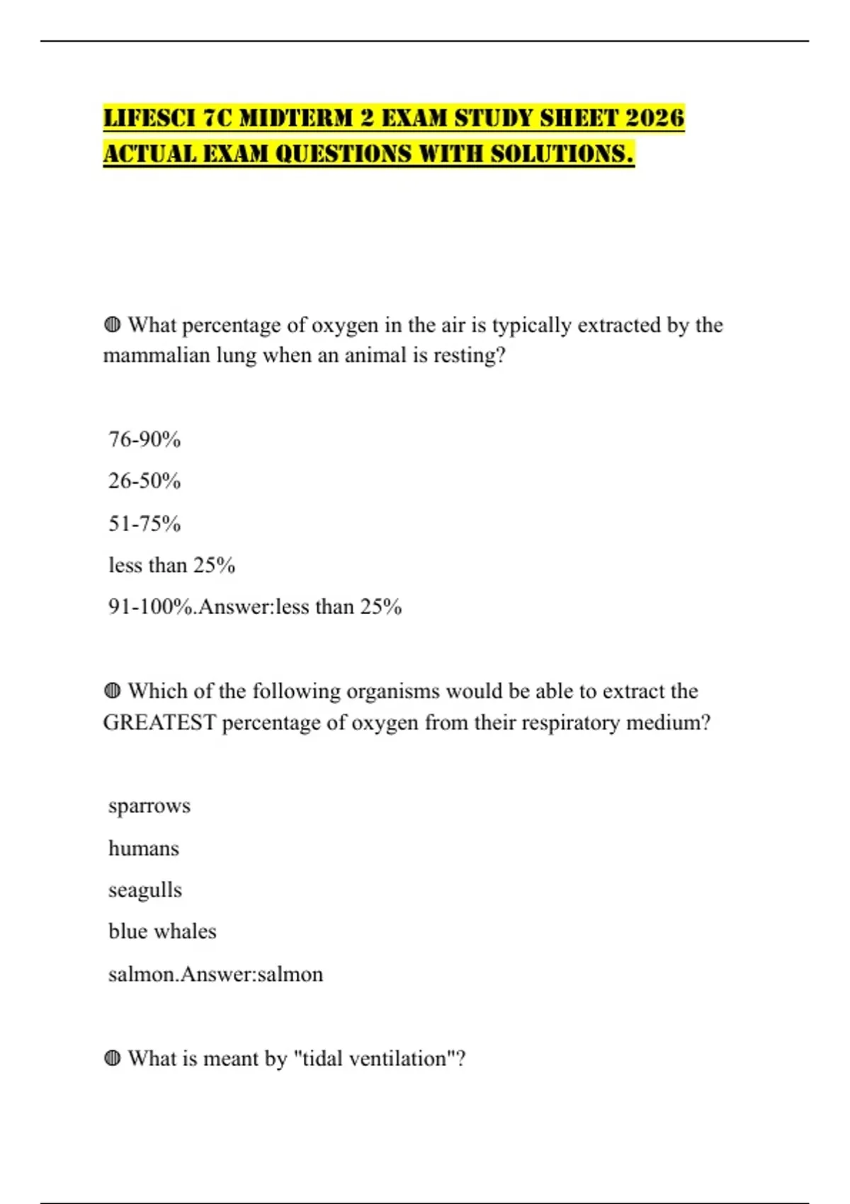 LIFESCI 7C MIDTERM 2 EXAM STUDY SHEET 2026 ACTUAL EXAM QUESTIONS WITH ...