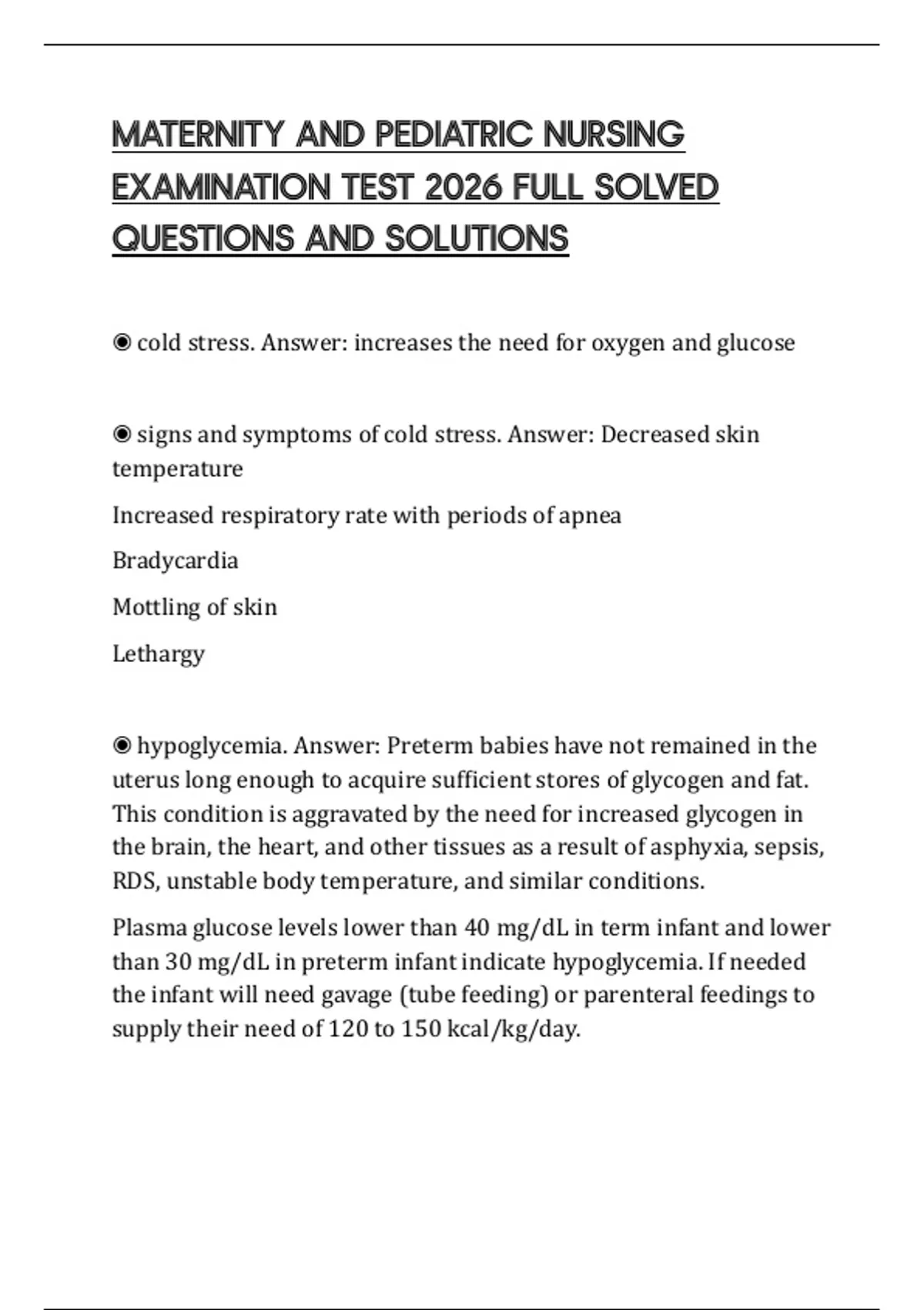 MATERNITY AND PEDIATRIC NURSING EXAMINATION TEST 2026 FULL SOLVED ...