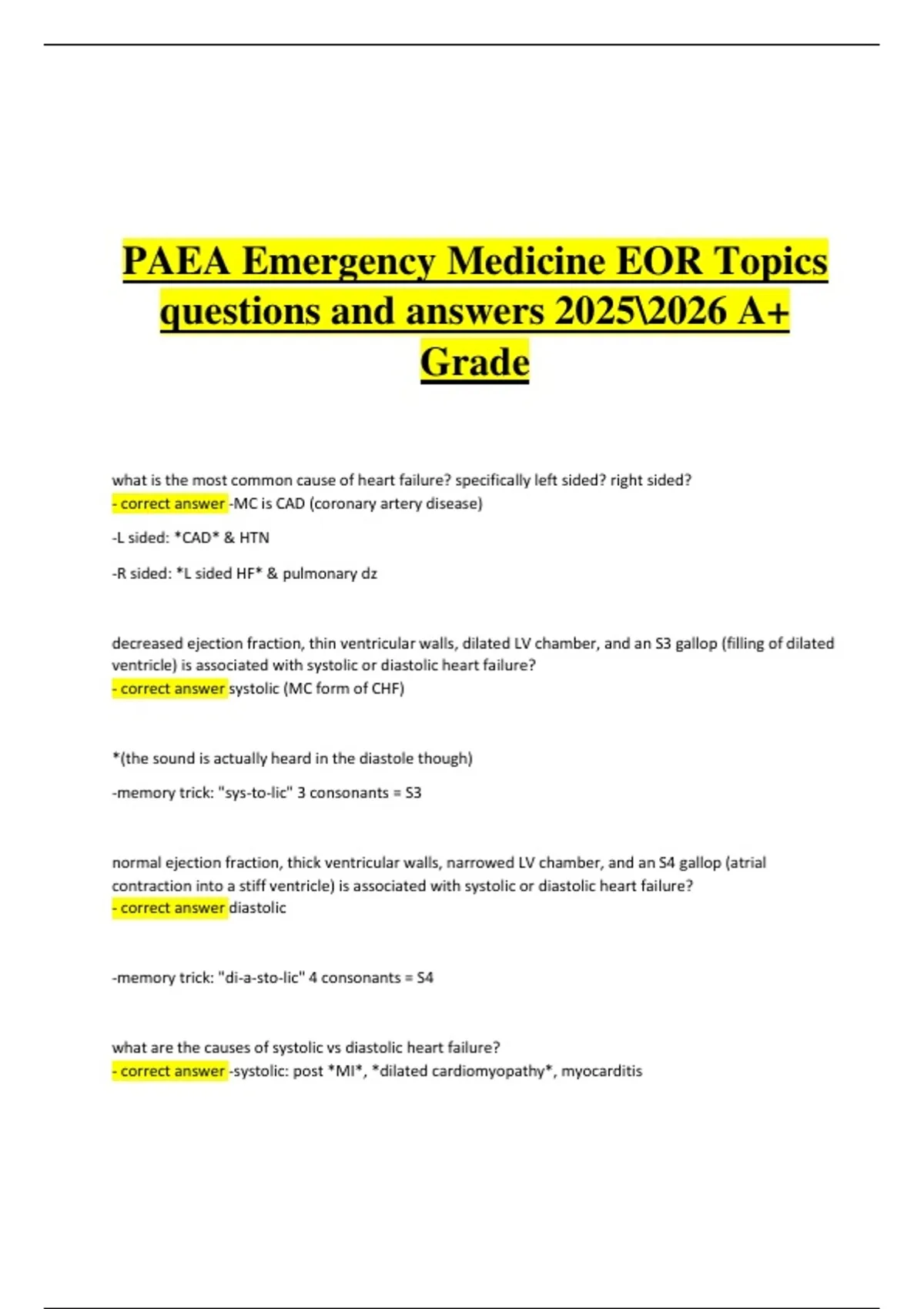 PAEA Emergency Medicine EOR – Topics, Questions, and Answers (2025/2026 ...