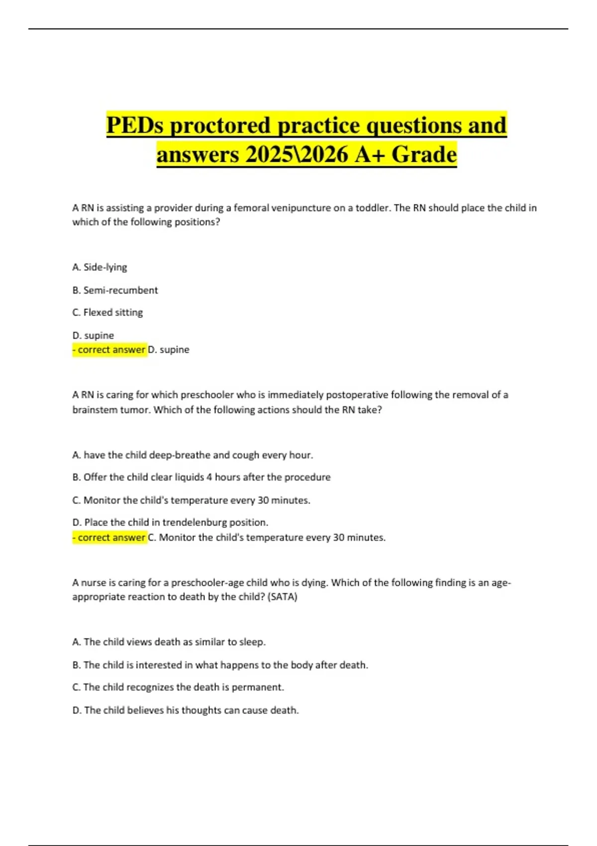 PEDS Proctored Practice Exam | Verified Questions & Correct Detailed ...