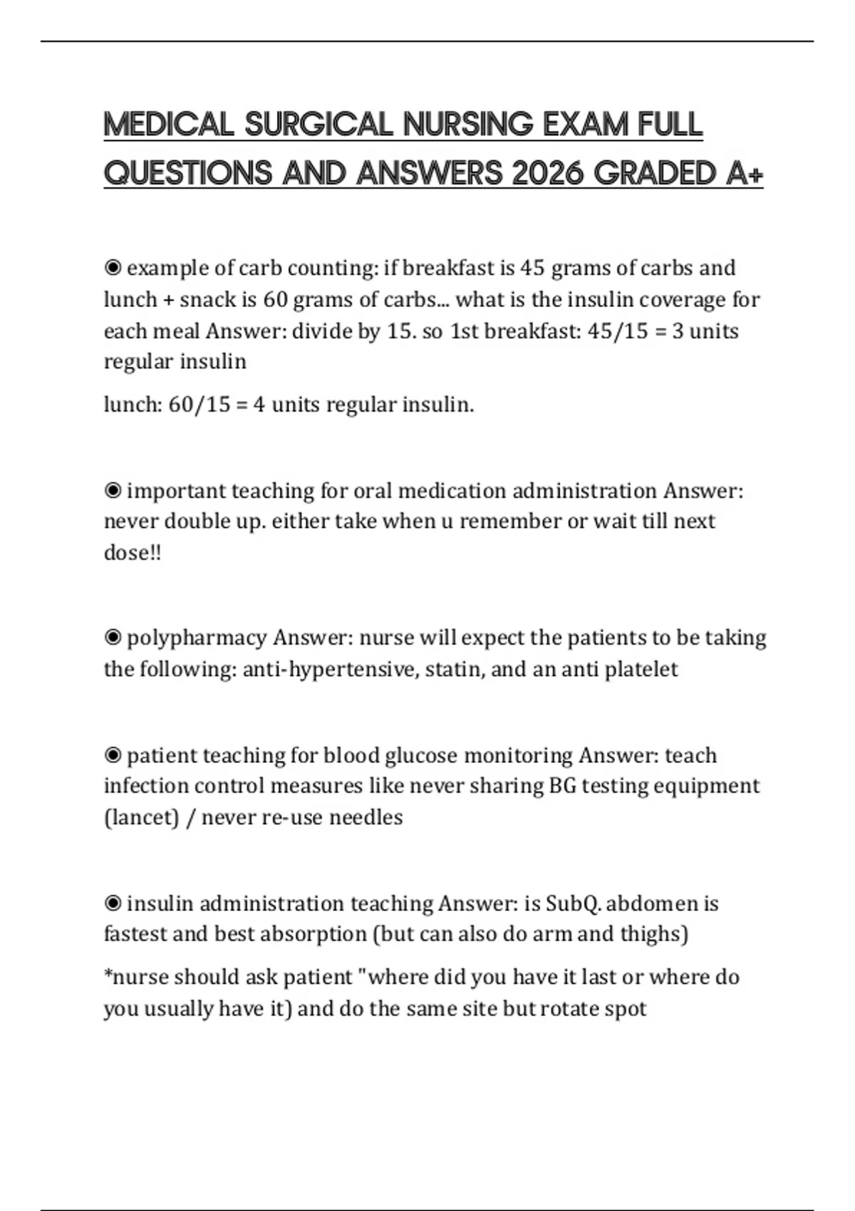 MEDICAL SURGICAL NURSING EXAM FULL QUESTIONS AND ANSWERS 2026 GRADED A+ ...