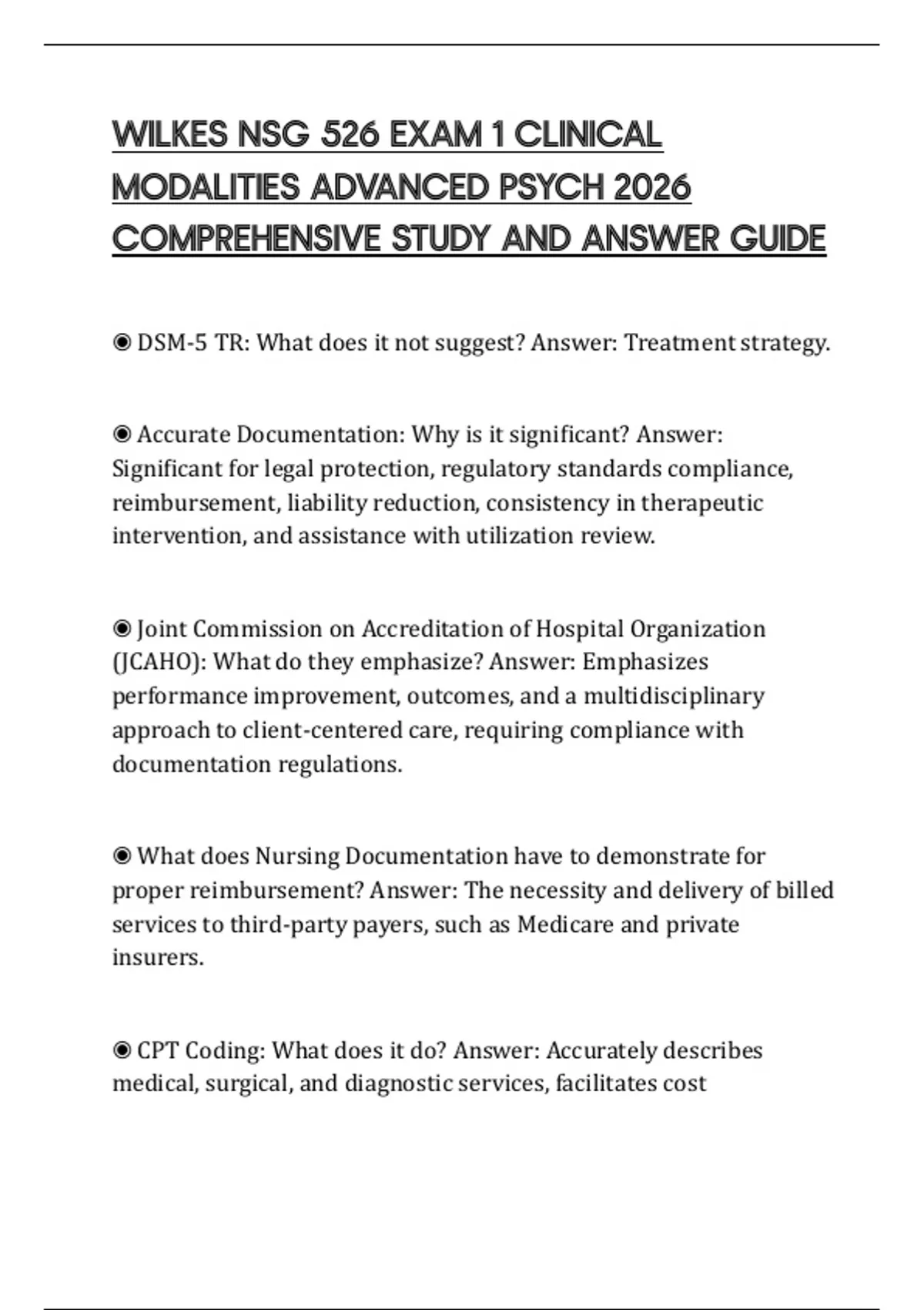 WILKES NSG 526 EXAM 1 CLINICAL MODALITIES ADVANCED PSYCH 2026 ...