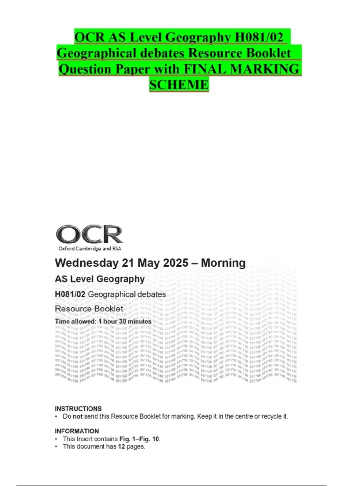 OCR AS Level Geography H081/02 Geographical debates Resource Booklet ...