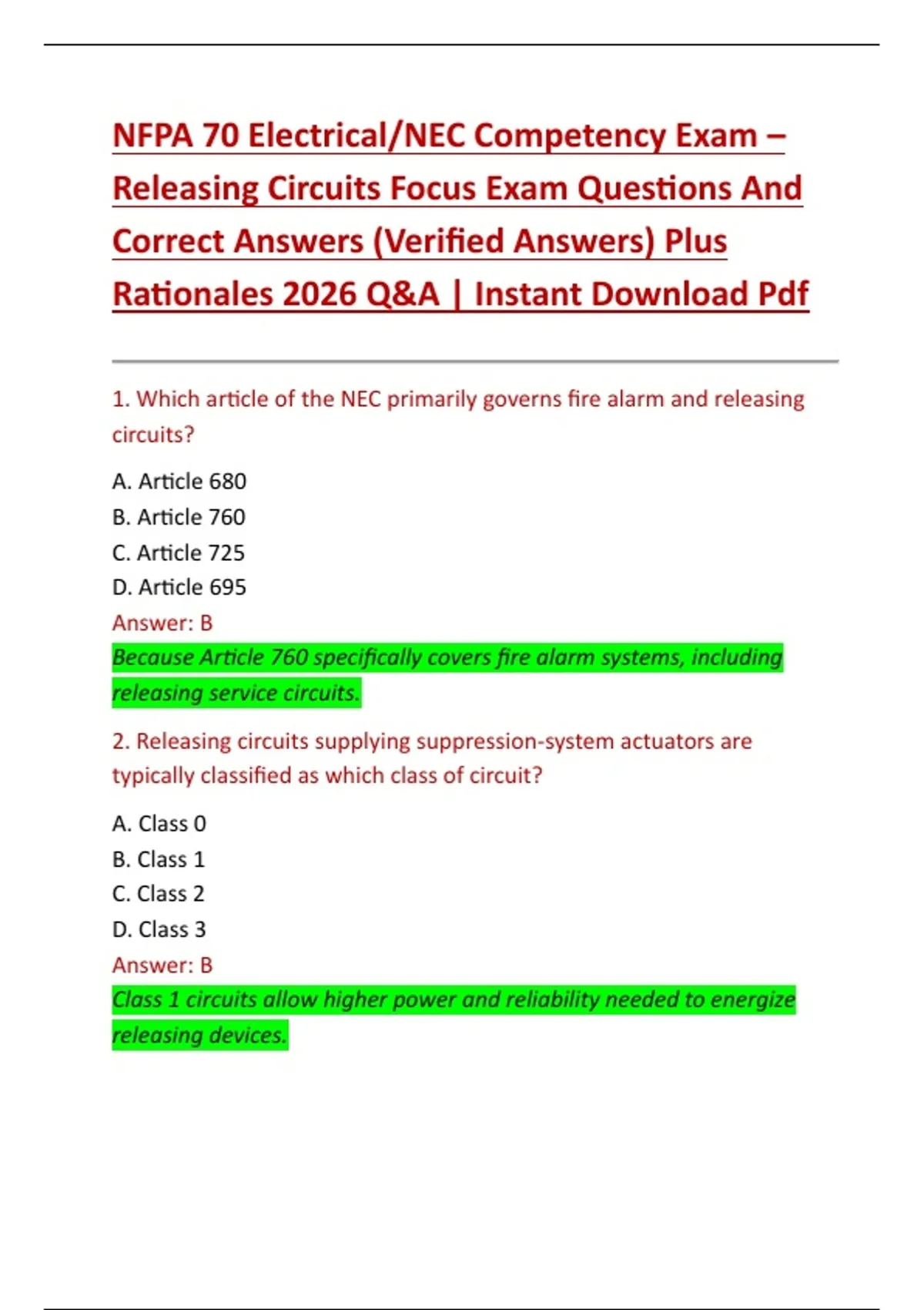 NFPA 70 Electrical/NEC Competency Exam – Releasing Circuits Focus Exam ...