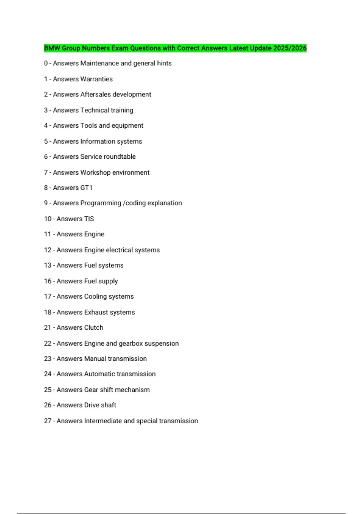 BMW Group Numbers Exam Questions with Correct Answers Latest Update ...