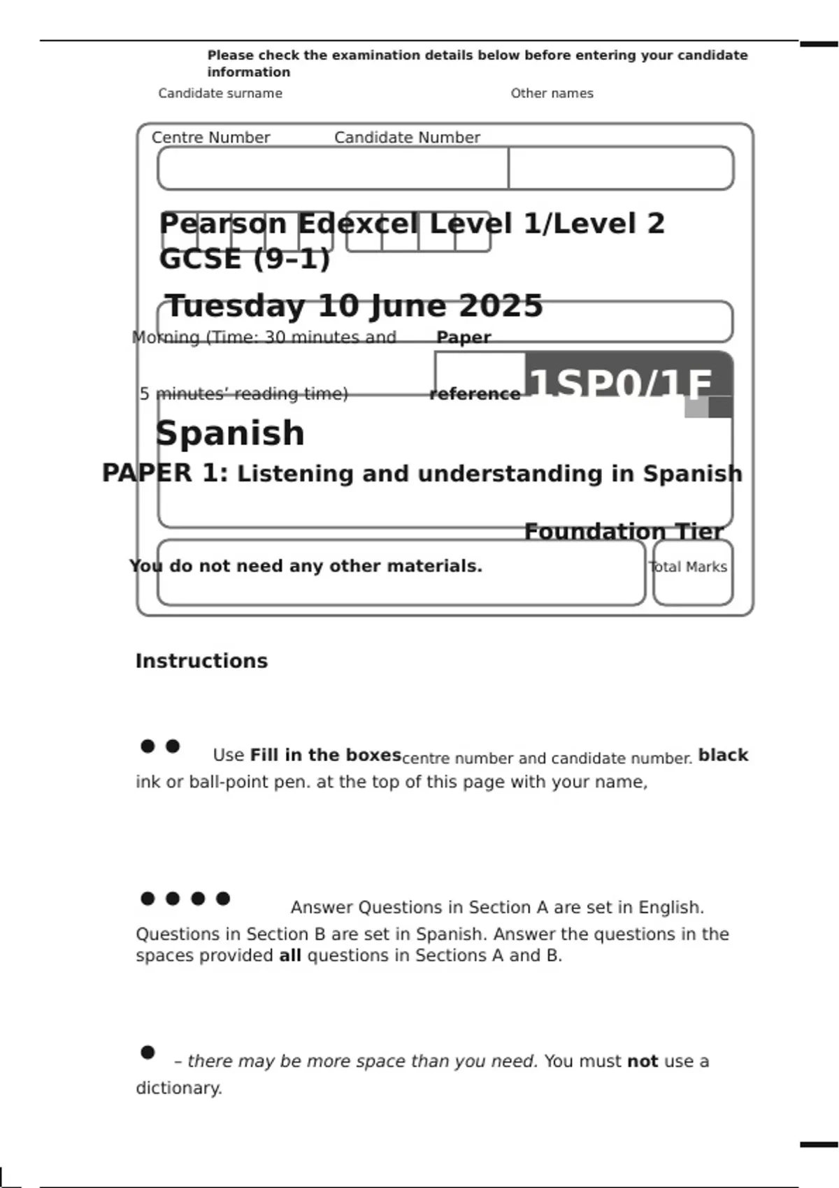 Pearson Edexcel GCSE Spanish Listening & Understanding (Foundation Tier ...