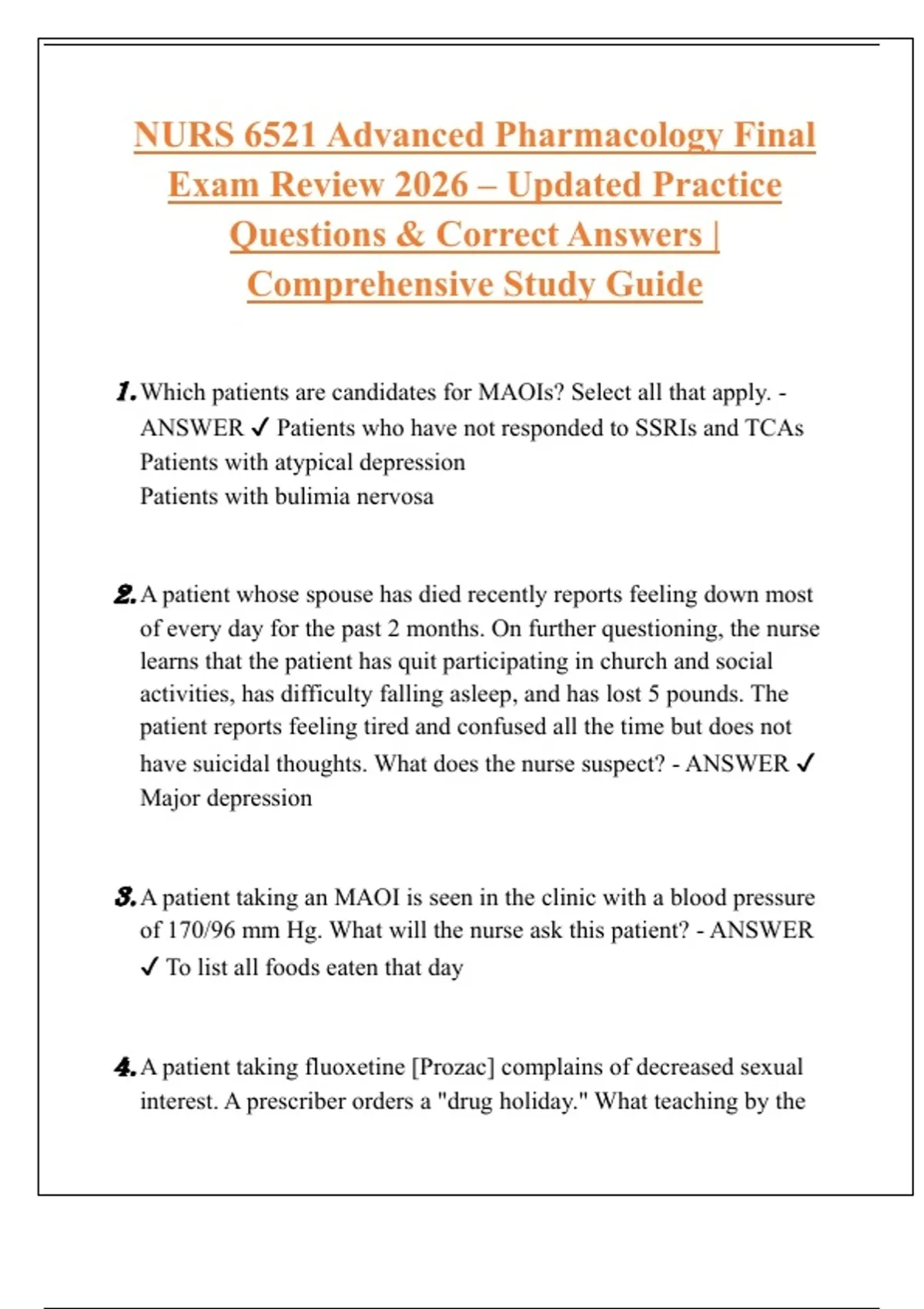 NURS 6521 Advanced Pharmacology Final Exam Review 2026 – Updated ...