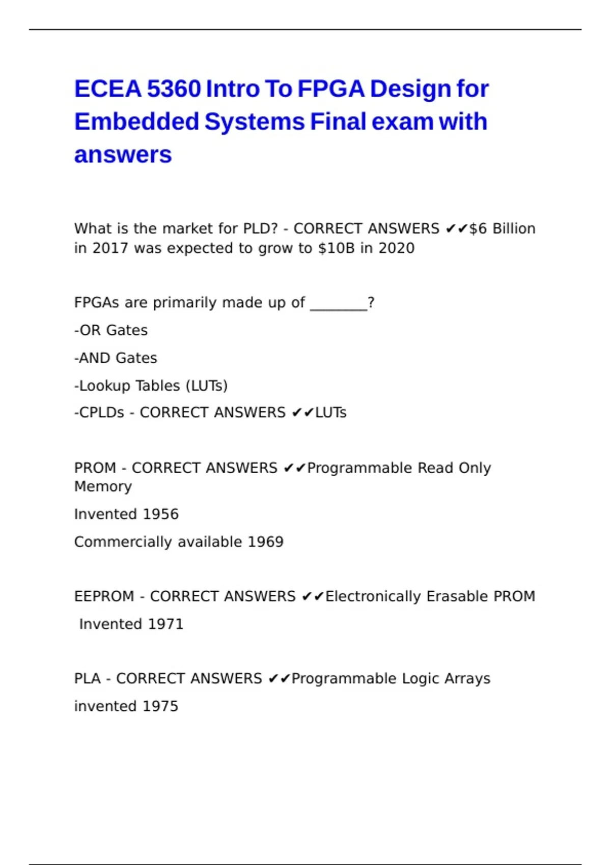 Ecea 5360 Intro To Fpga Design For Embedded Systems Final Exam With 7011