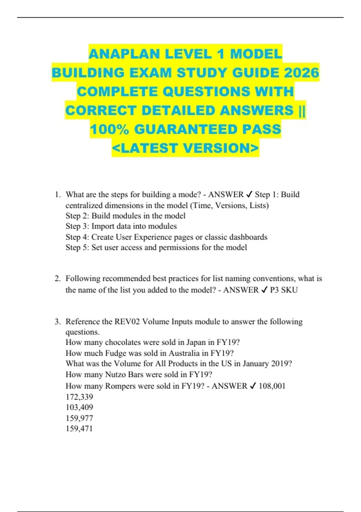 ANAPLAN LEVEL 1 MODEL BUILDING EXAM STUDY GUIDE 2026 COMPLETE QUESTIONS ...