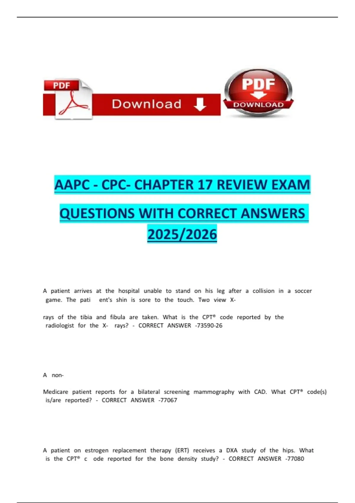 AAPC - CPC- CHAPTER 17 REVIEW EXAM QUESTIONS WITH CORRECT ANSWERS ...