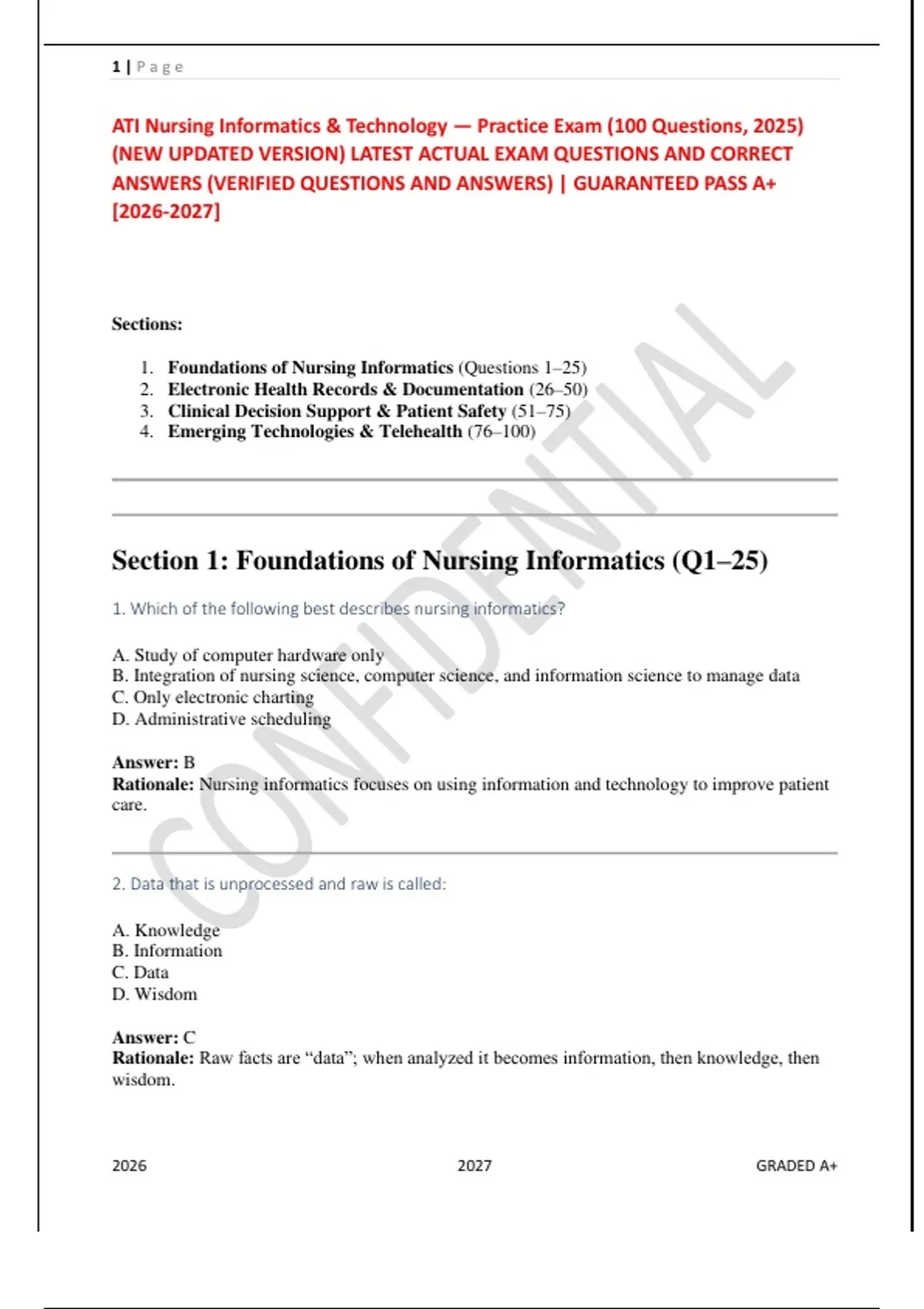ATI Nursing Informatics & Technology Practice Exam 2025 | 100 Verified ...