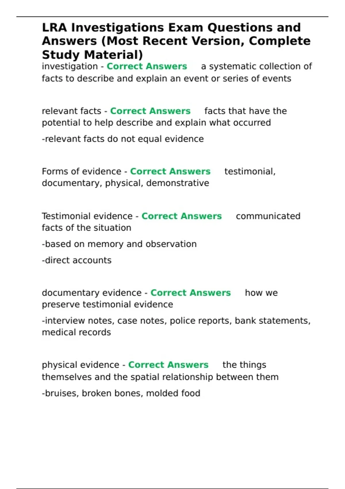 LRA Investigations Exam Questions and Answers (Most Recent Version ...