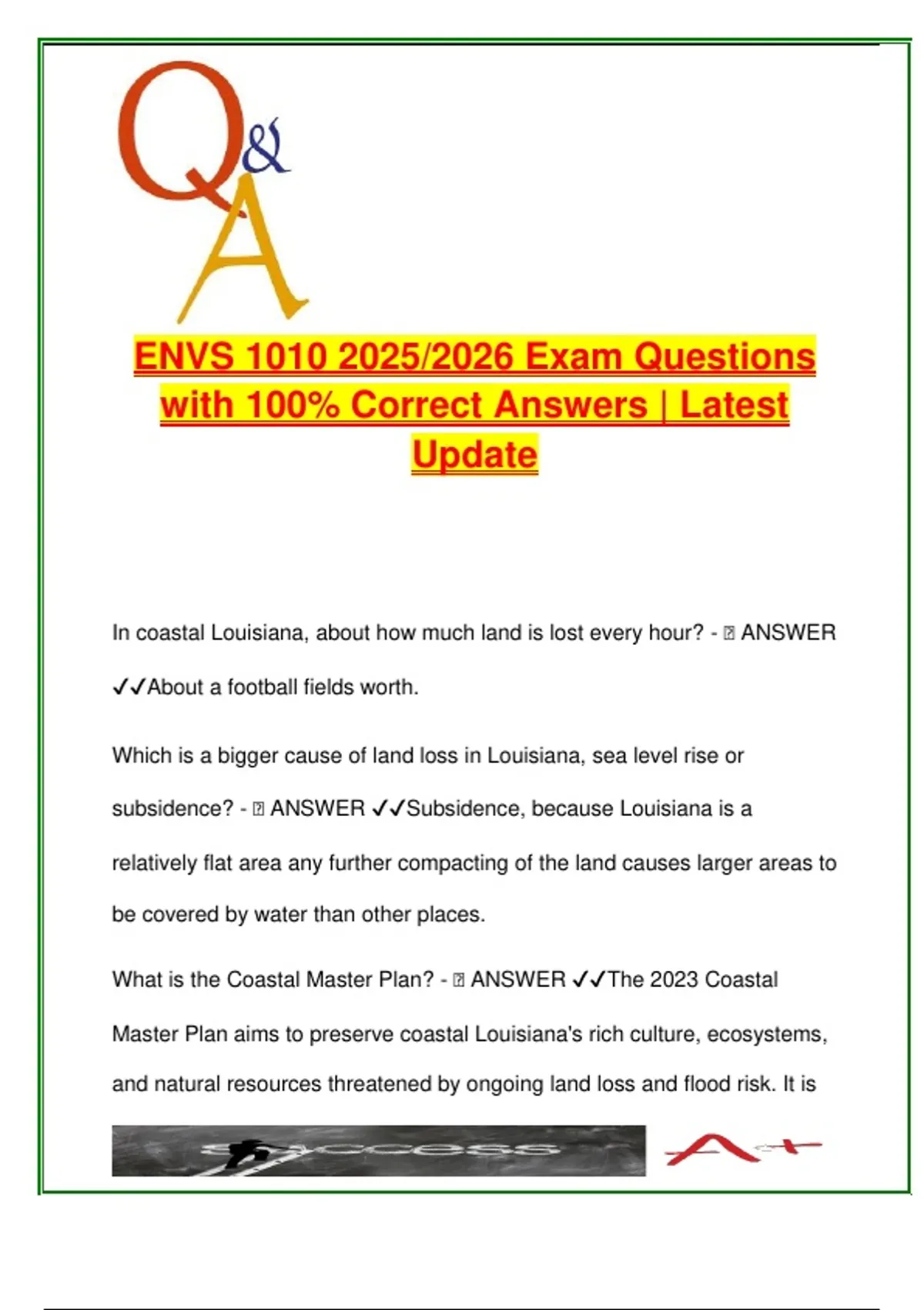 ENVS 1010 – Exam 2025 (20 Questions) | Coastal Erosion, Hydrology ...