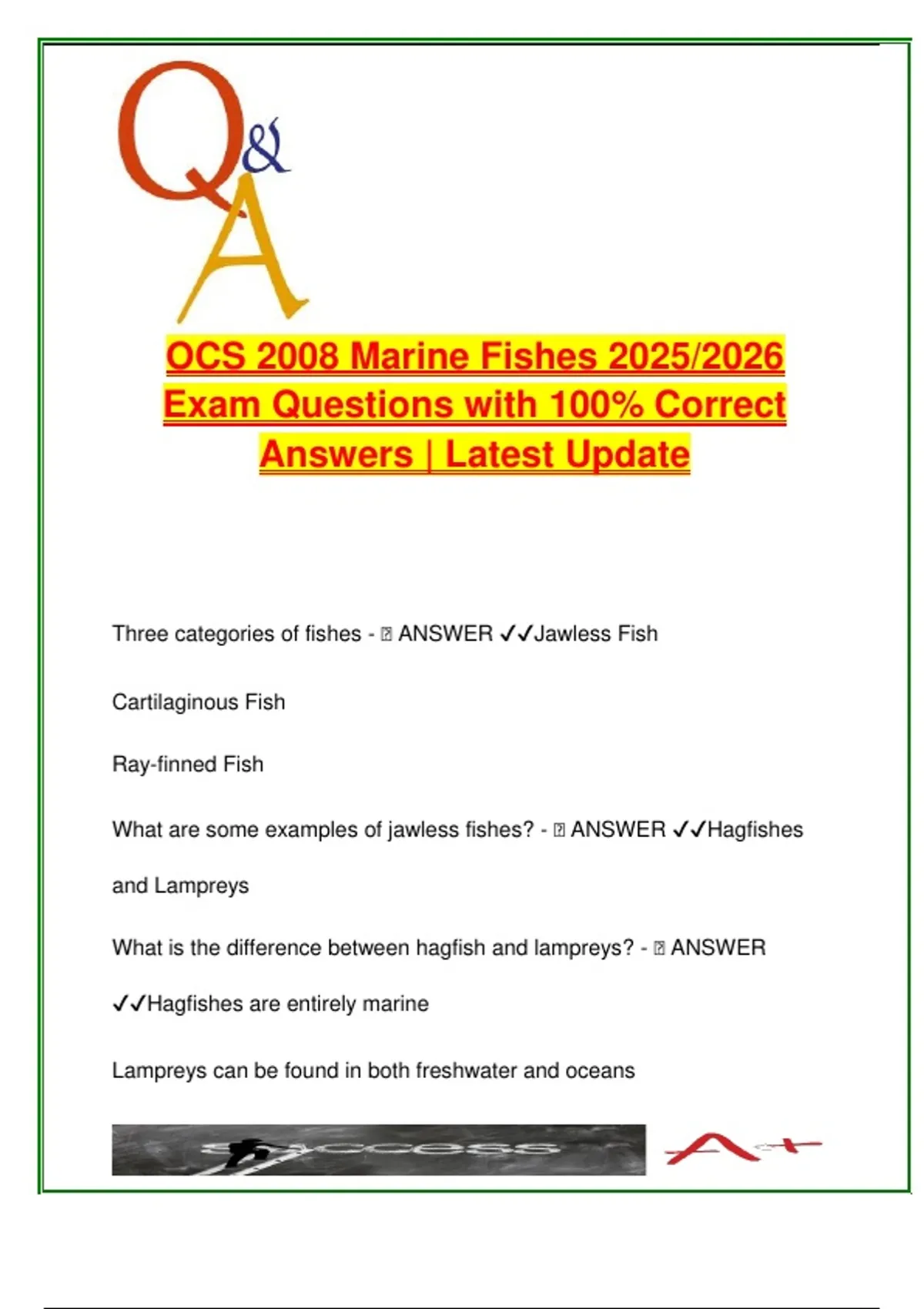 OCS 2008 – 50+ Exam Questions on Marine Fish Adaptations, Behavior ...