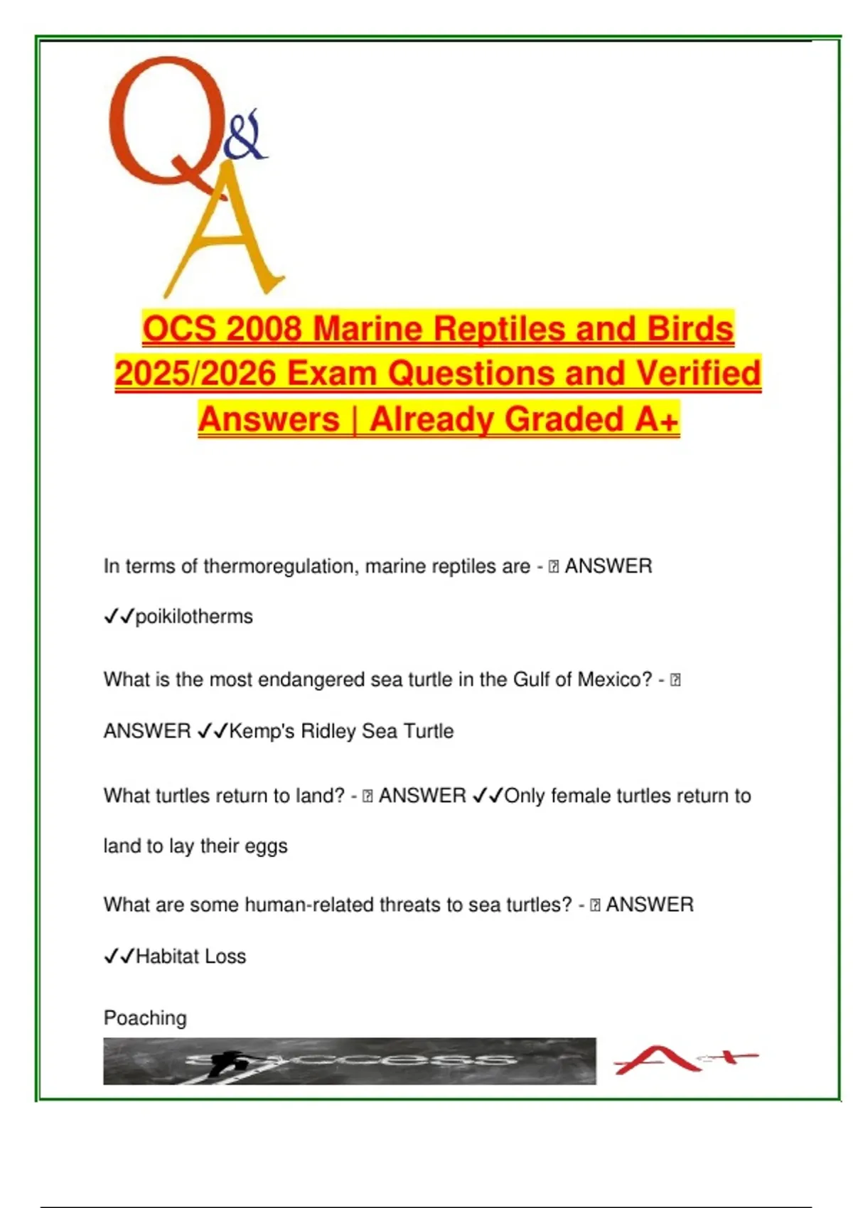 OCS 2008 – 50+ Exam Questions on Marine Reptiles, Seabirds & Marine ...