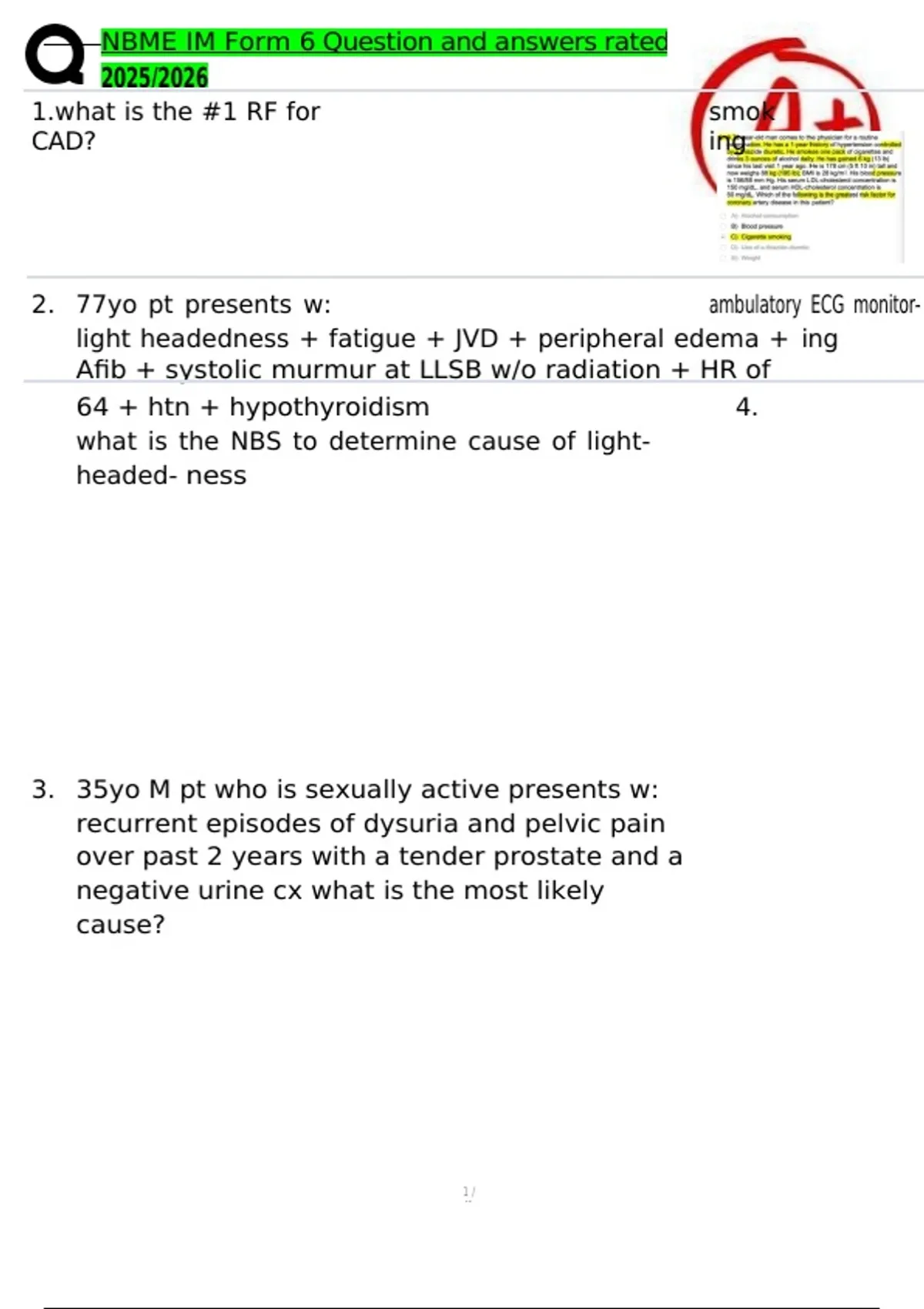 NBME IM Form 6 Question and answers rated A+ 2025/2026 - NBME IM Form 6 ...