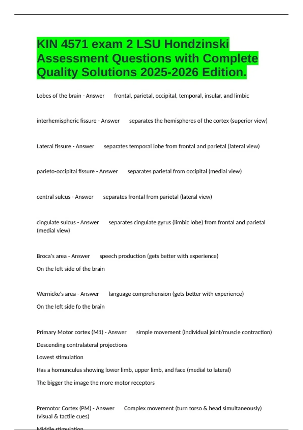 KIN 4571 exam 2 LSU Hondzinski Assessment Questions with Complete ...