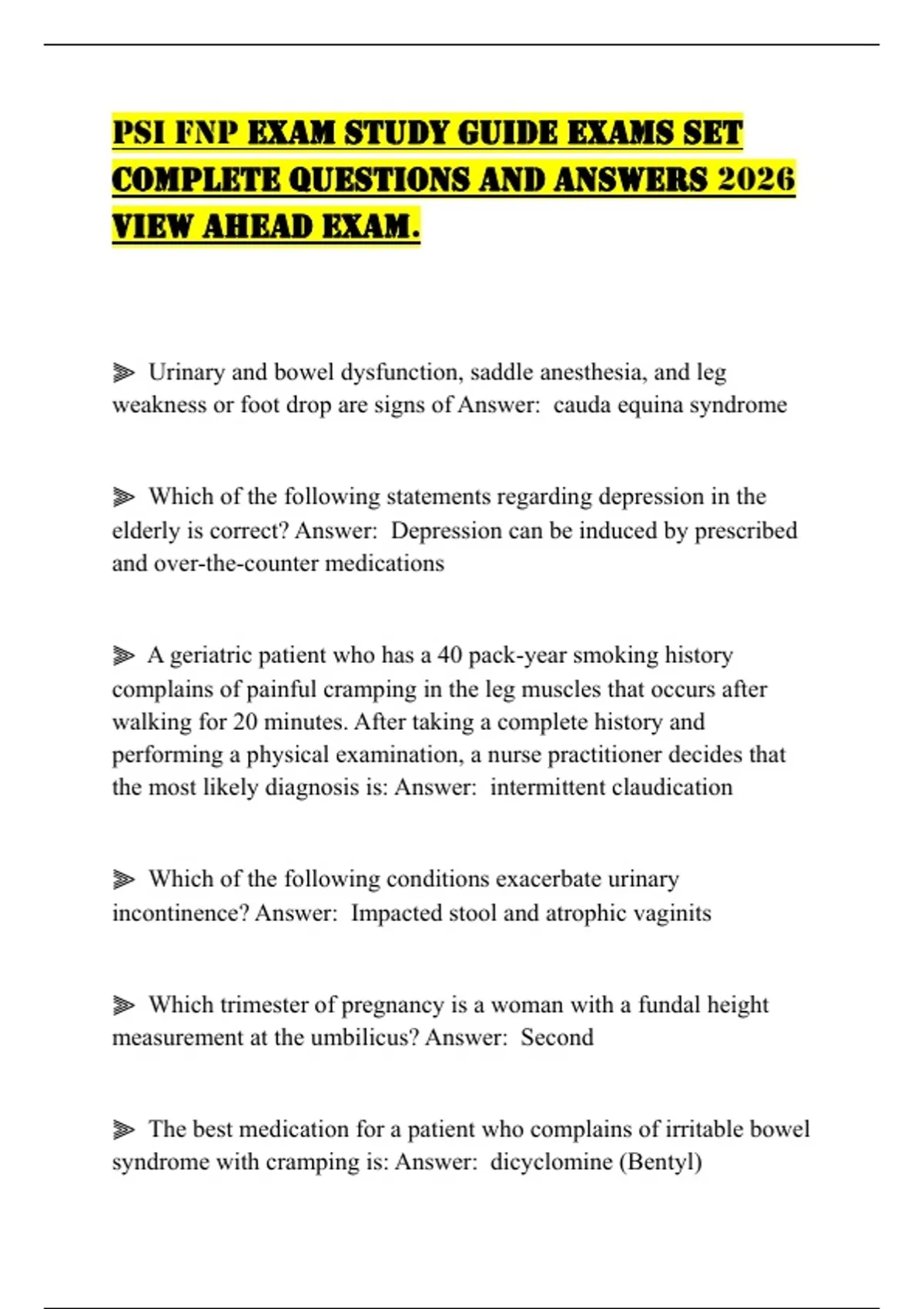 PSI FNP EXAM STUDY GUIDE EXAMS SET COMPLETE QUESTIONS AND ANSWERS 2026 ...