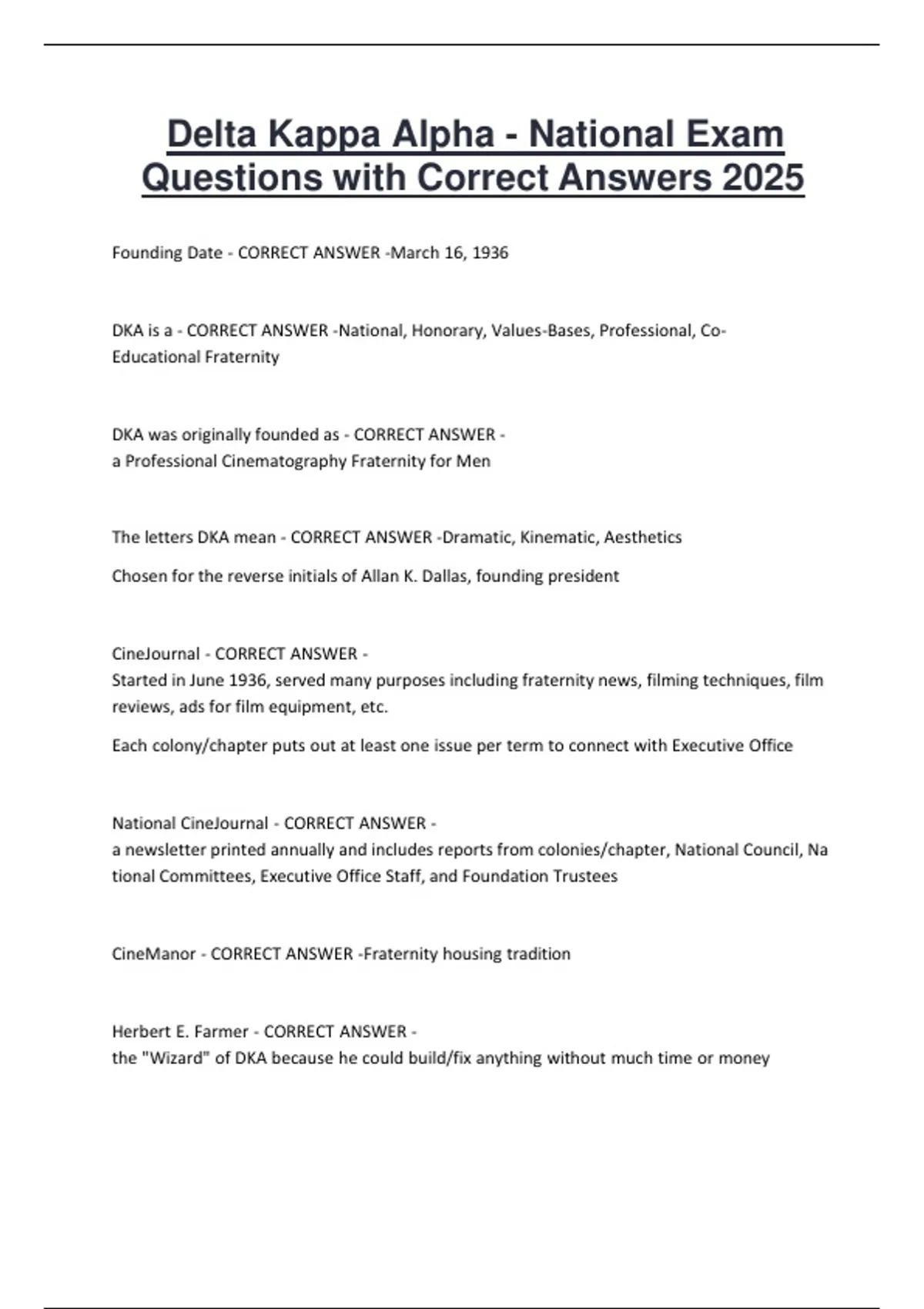 Delta Kappa Alpha - National Exam Questions with Correct Answers 2025 ...