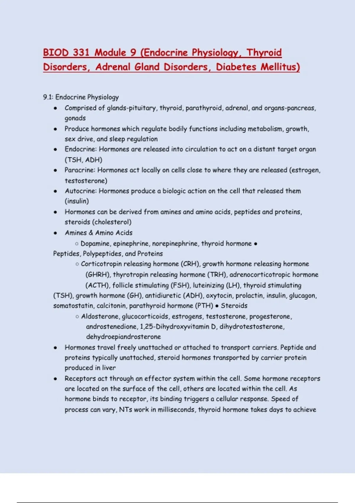 BIOD 331 Module 9 BIOD 331 Module 9 (Endocrine Physiology, Thyroid ...