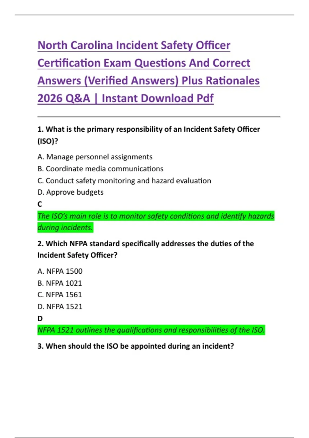 North Carolina Incident Safety Officer Certification Exam Questions And ...