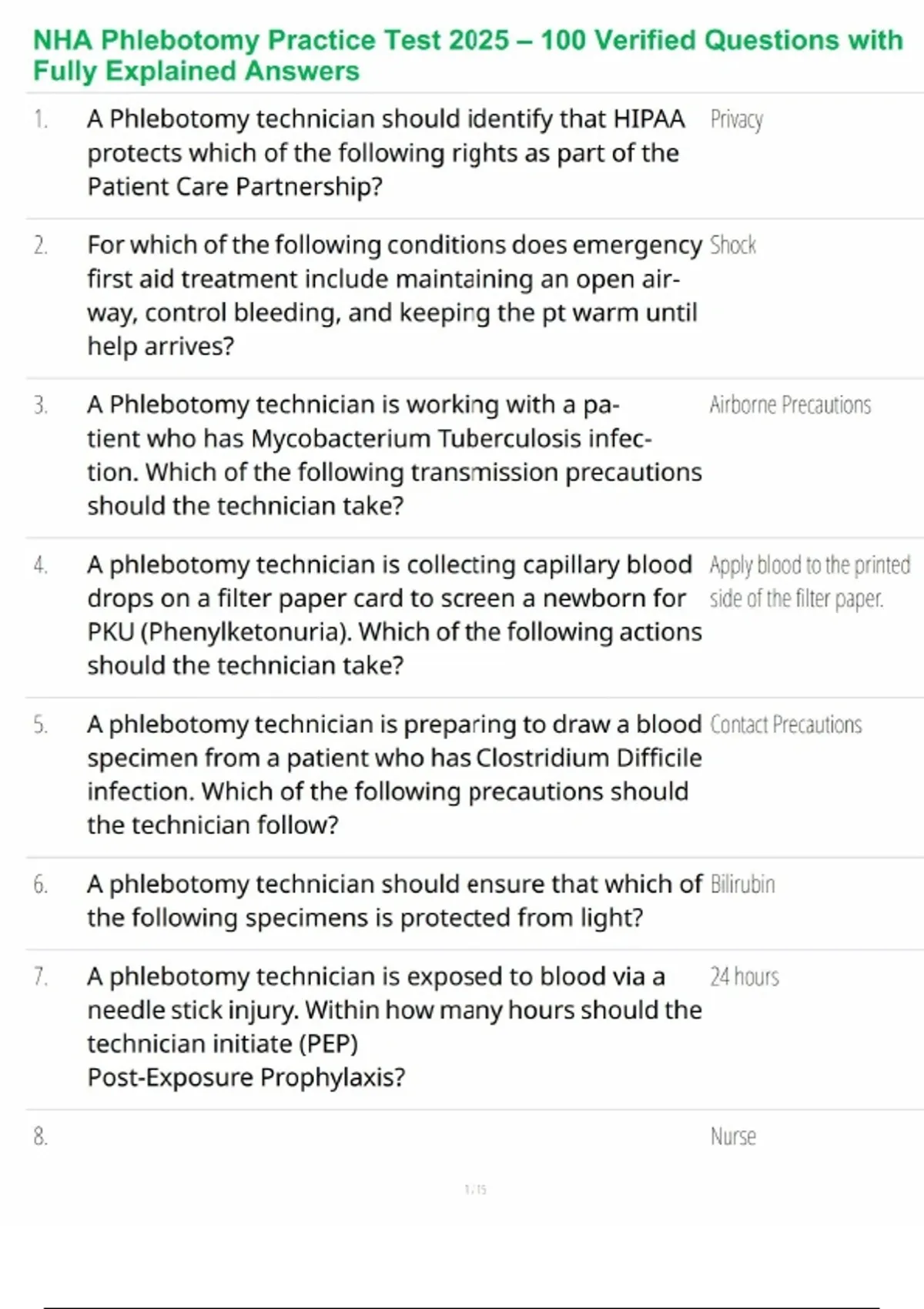 NHA Phlebotomy Practice Test 2025 – 100 Verified Questions with Fully ...
