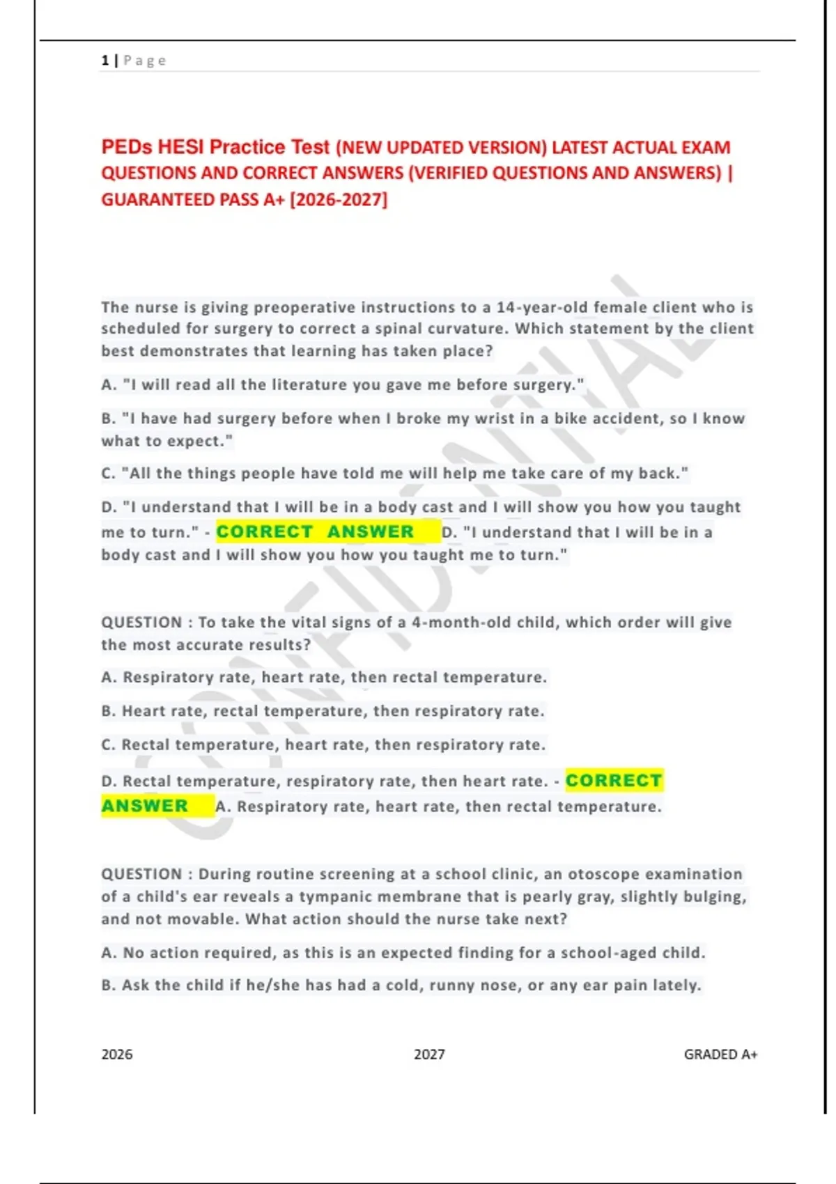 PEDs HESI Practice Test PDF – Pediatric Nursing Review with Practice ...