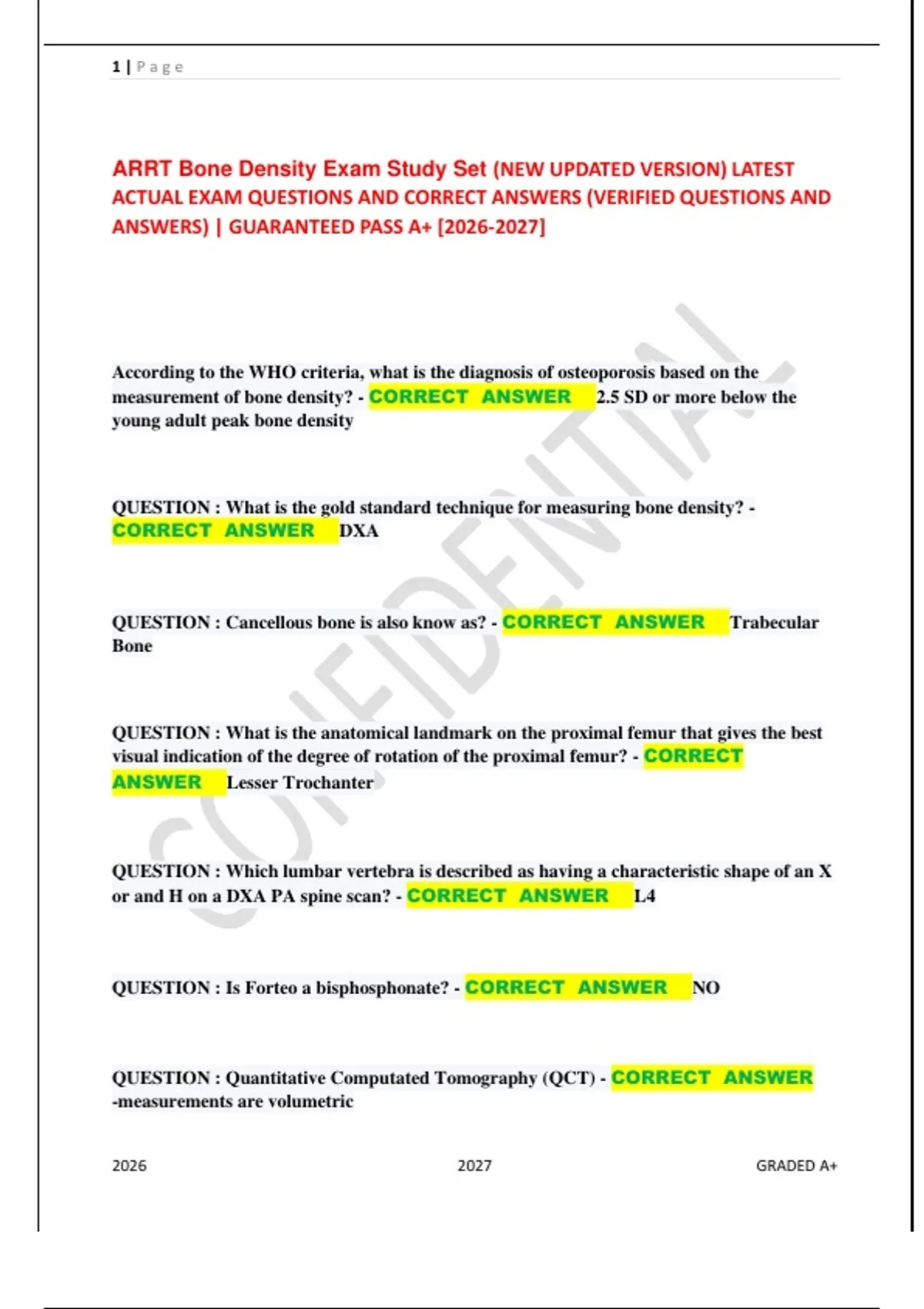 ARRT Bone Density Exam Study Set PDF – Bone Densitometry Practice ...