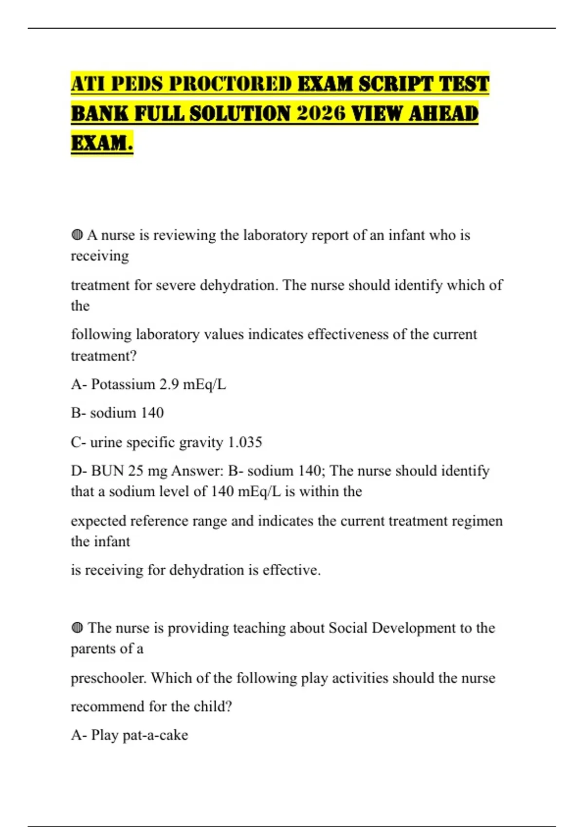 ATI PEDS PROCTORED EXAM SCRIPT TEST BANK FULL SOLUTION 2026 VIEW AHEAD ...
