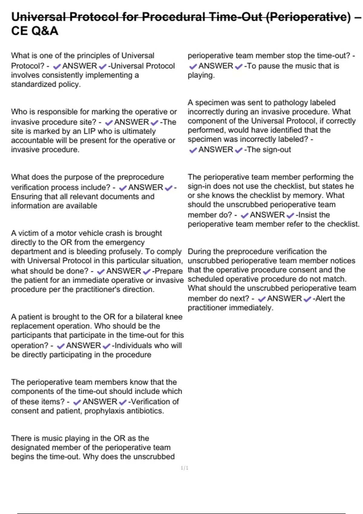 Universal Protocol for Procedural Time-Out (Perioperative) – CE Q&A ...