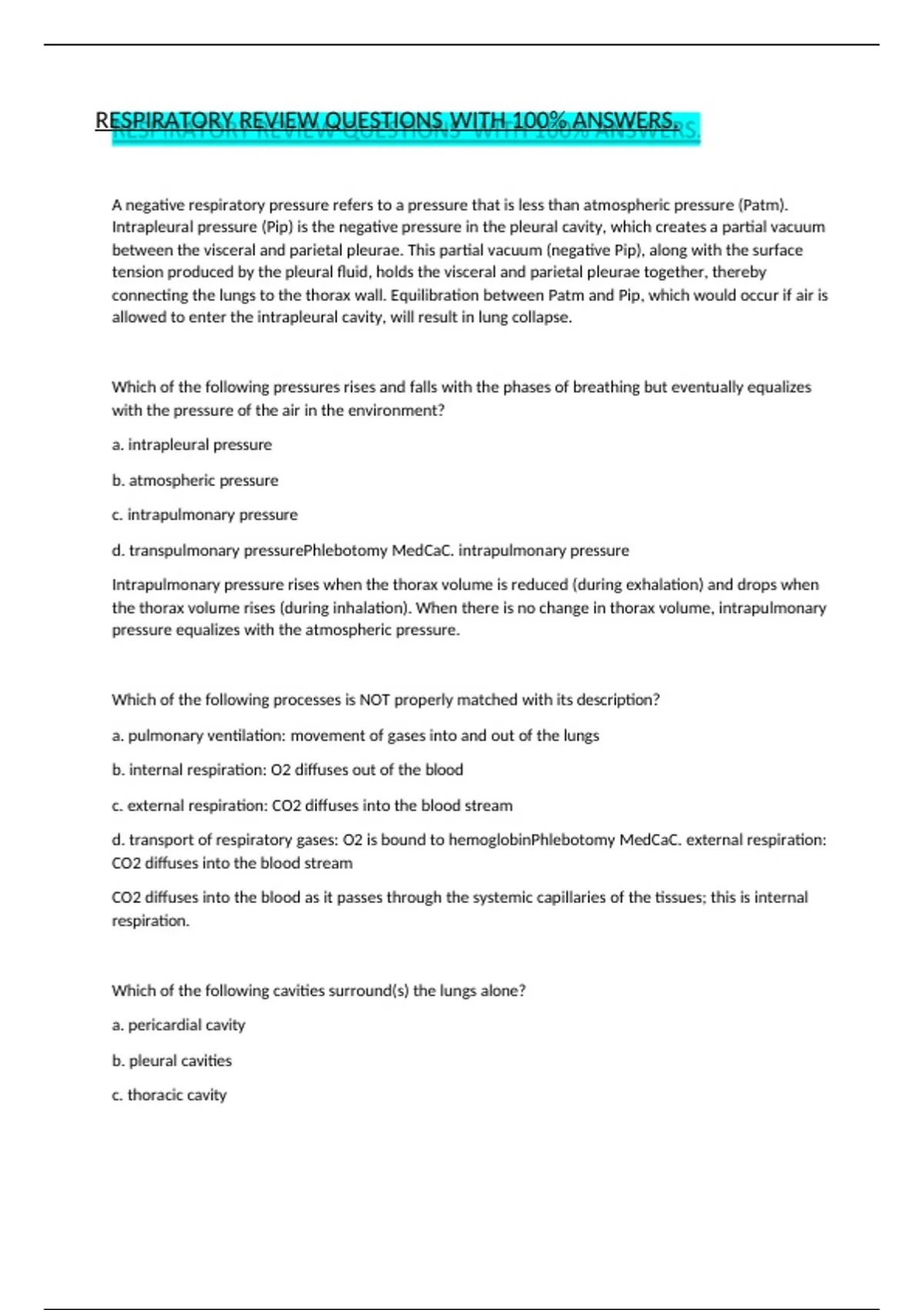 Respiratory Therapy Review Questions with 100% Correct Answers (2025 ...