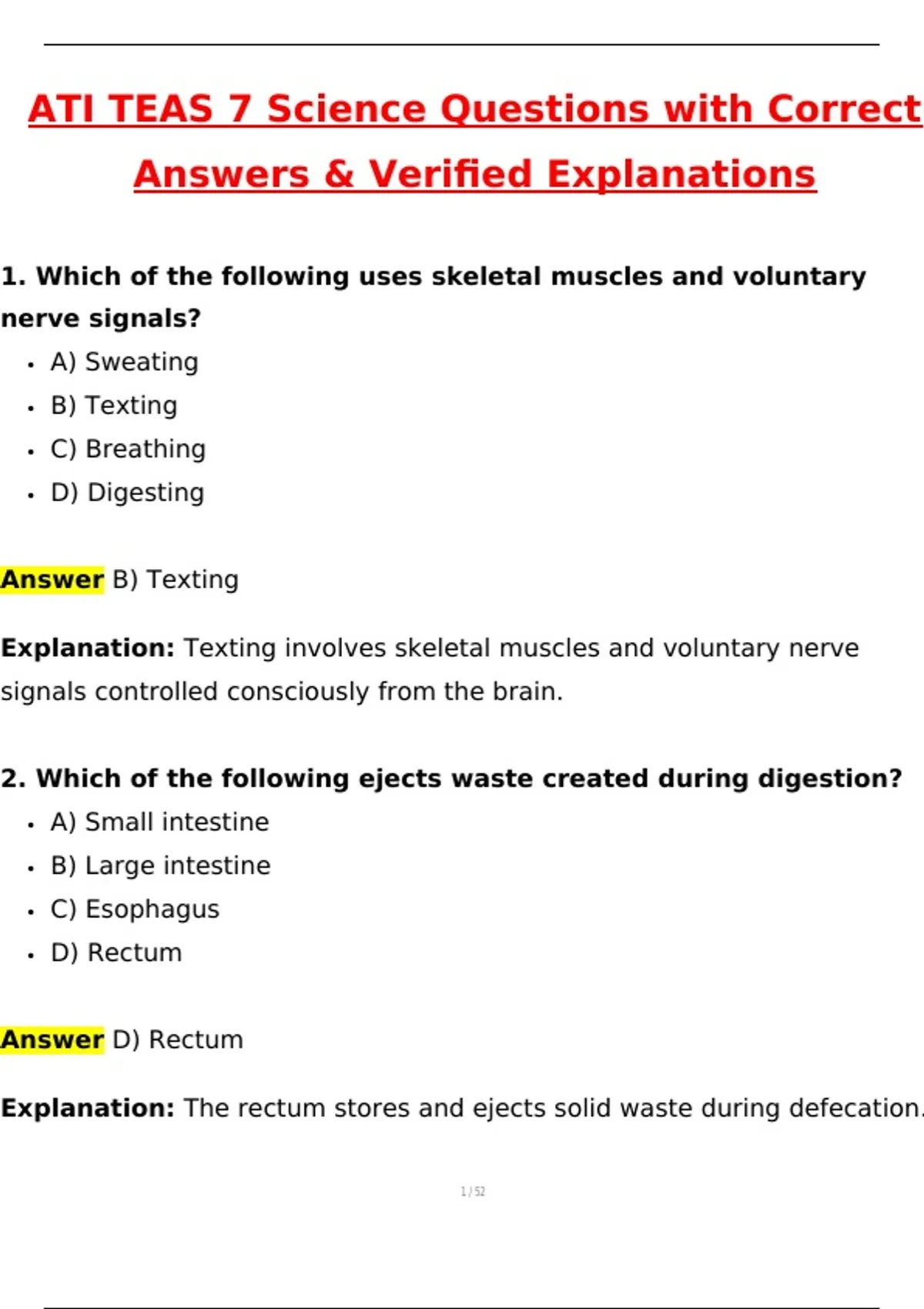 ATI TEAS 7 Science Exam (Latest 2025 / 2026 Update) Questions and ...
