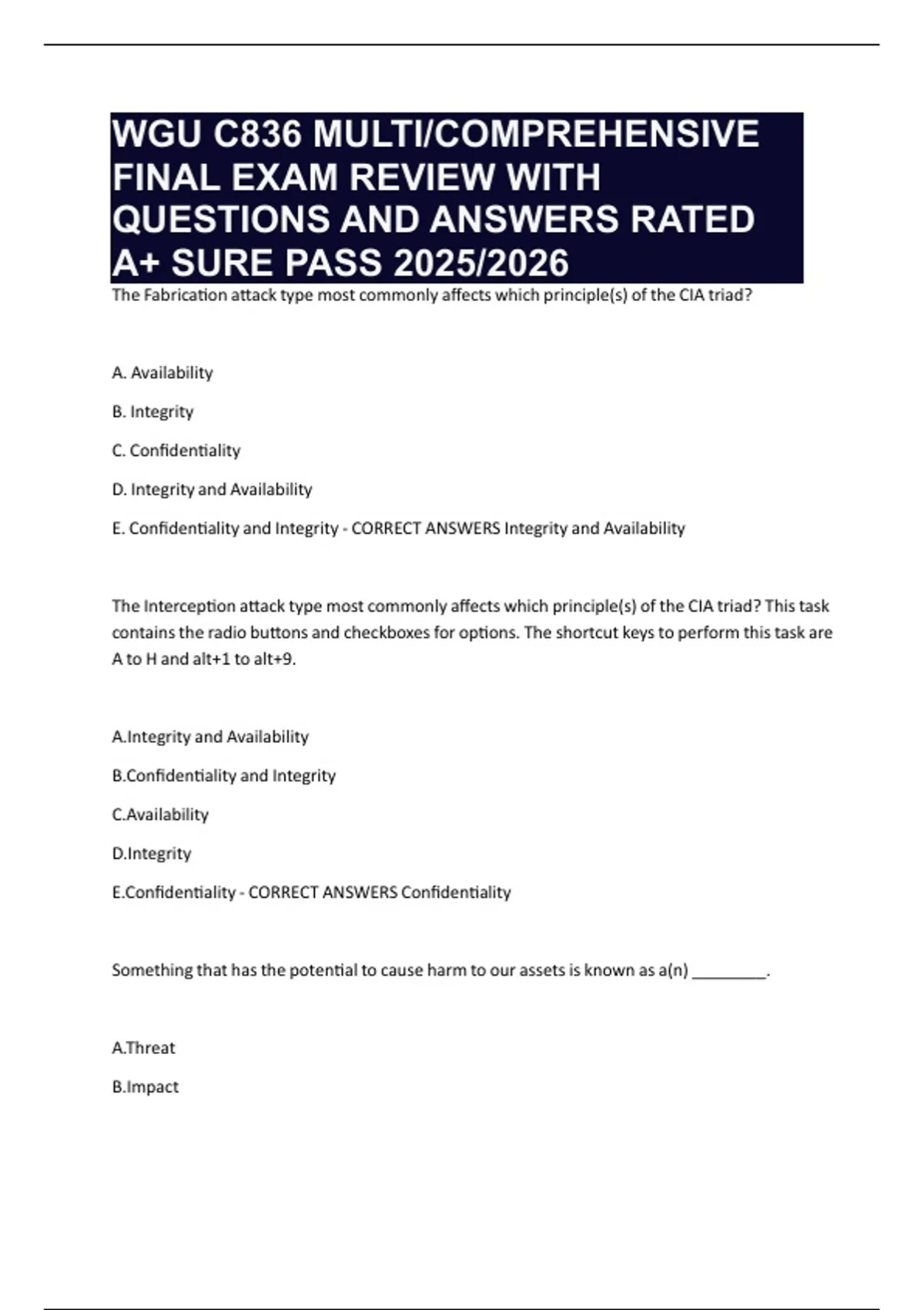 WGU C836 MULTI/COMPREHENSIVE FINAL EXAM REVIEW WITH QUESTIONS AND ...