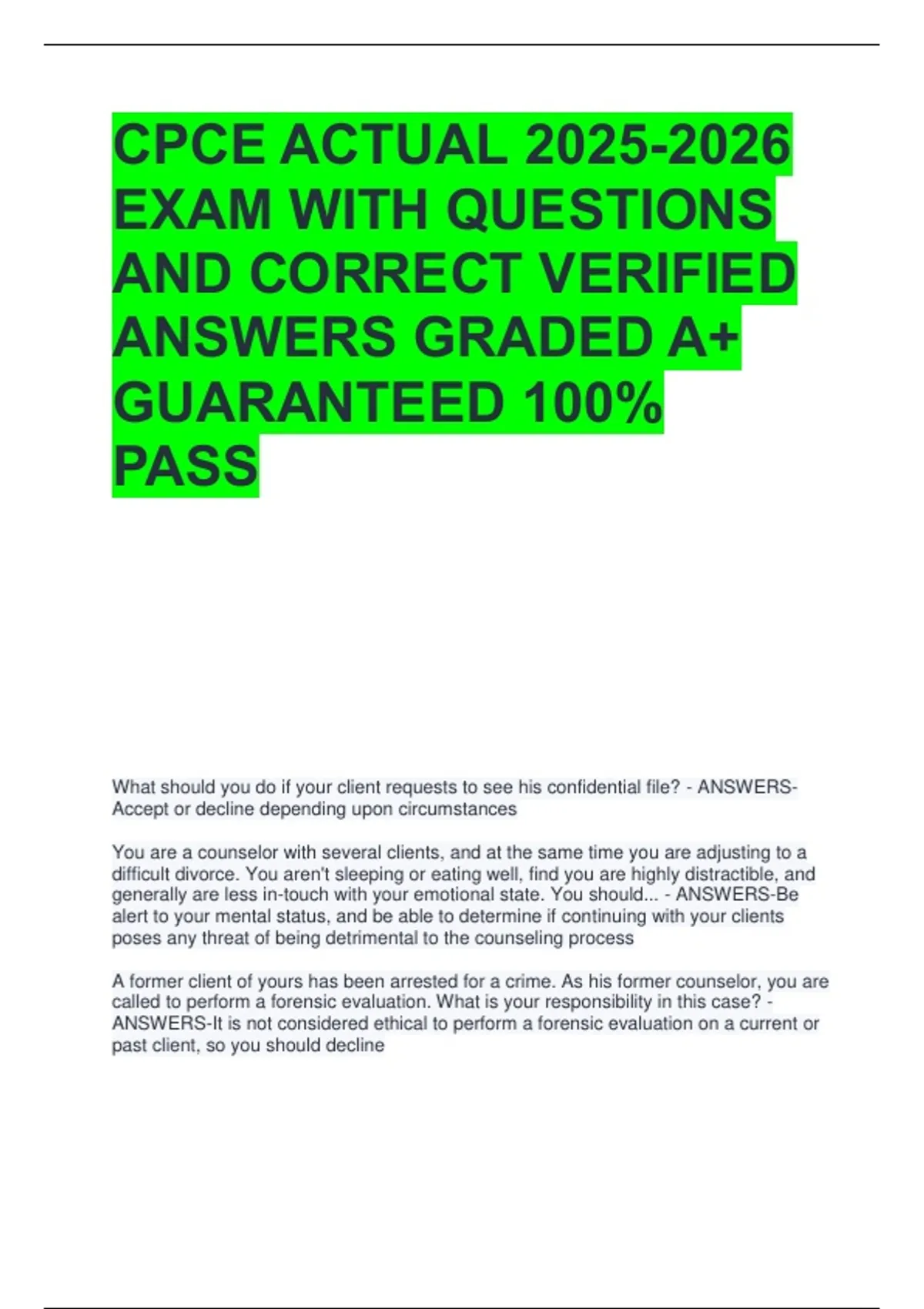CPCE ACTUAL EXAM WITH QUESTIONS AND CORRECT VERIFIED ANSWERS GRADED A+ ...