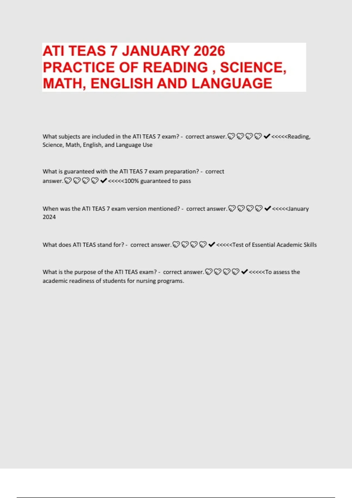 ATI TEAS 7 Practice Test 2026: Reading, Science, Math, and English Full ...