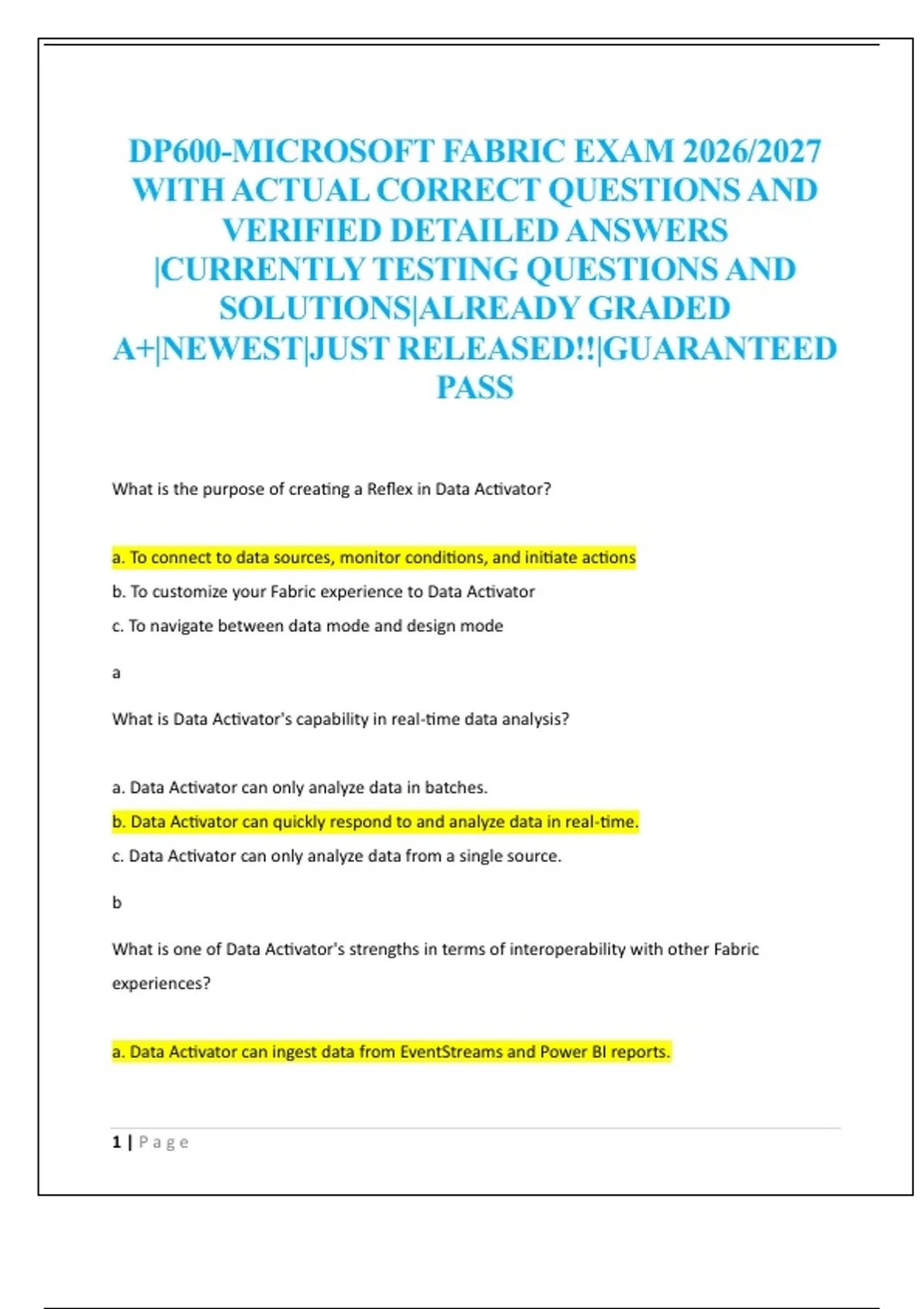DP600-MICROSOFT FABRIC EXAM 2026/2027 WITH ACTUAL CORRECT QUESTIONS AND ...