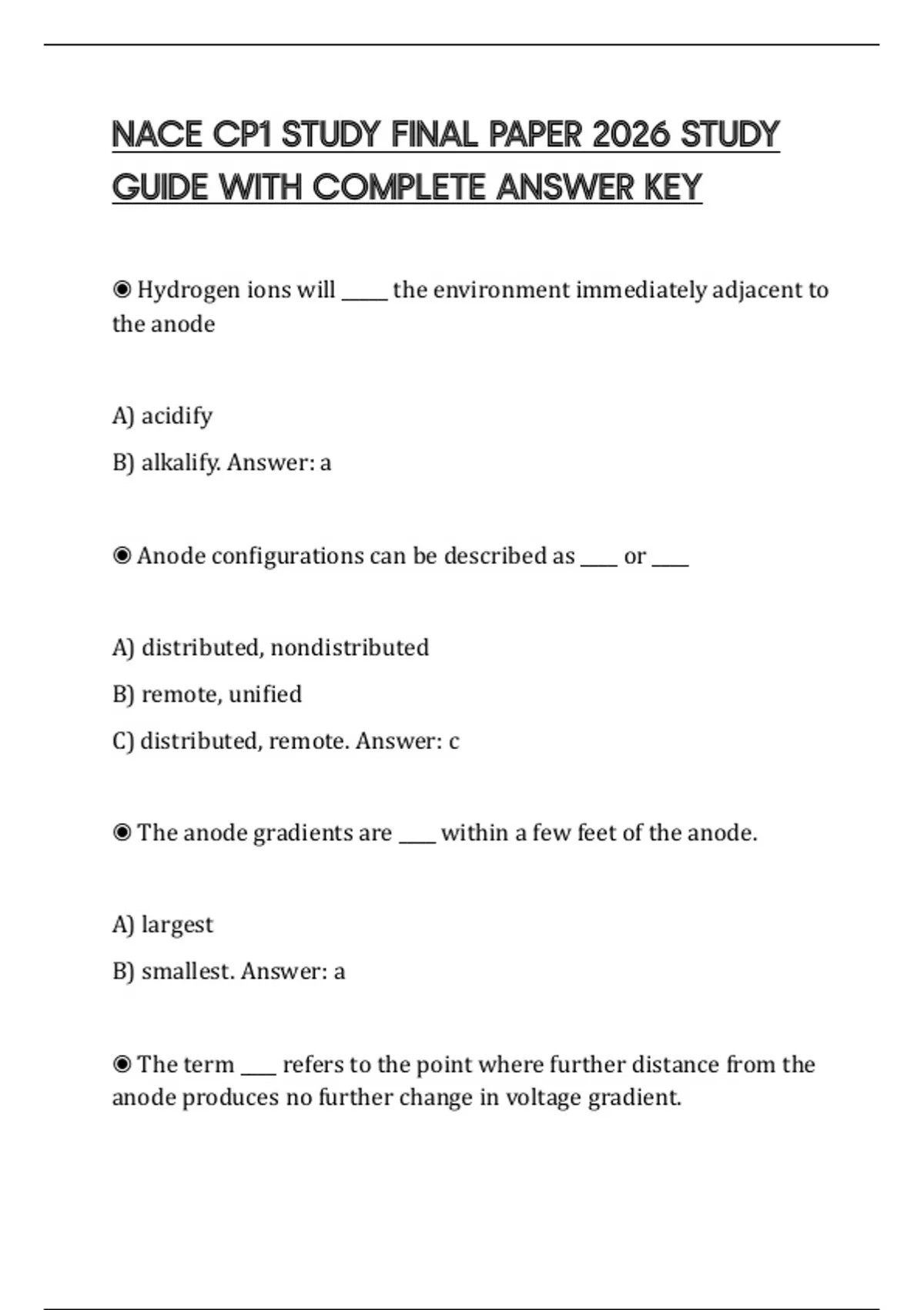 NACE CP1 STUDY FINAL PAPER 2026 STUDY GUIDE WITH COMPLETE ANSWER KEY ...