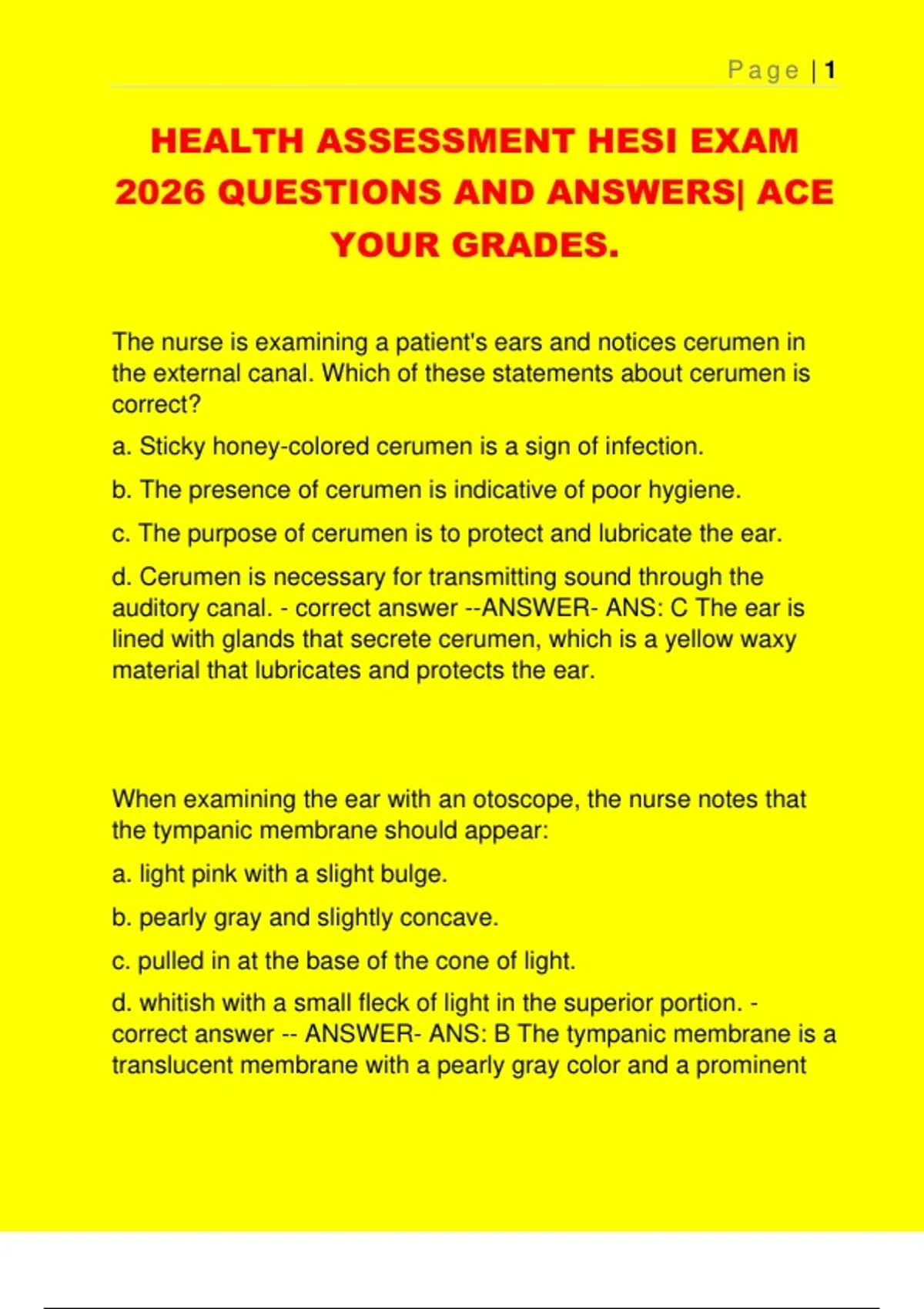HEALTH ASSESSMENT HESI EXAM 2026 QUESTIONS AND ANSWERS| ACE YOUR GRADES ...
