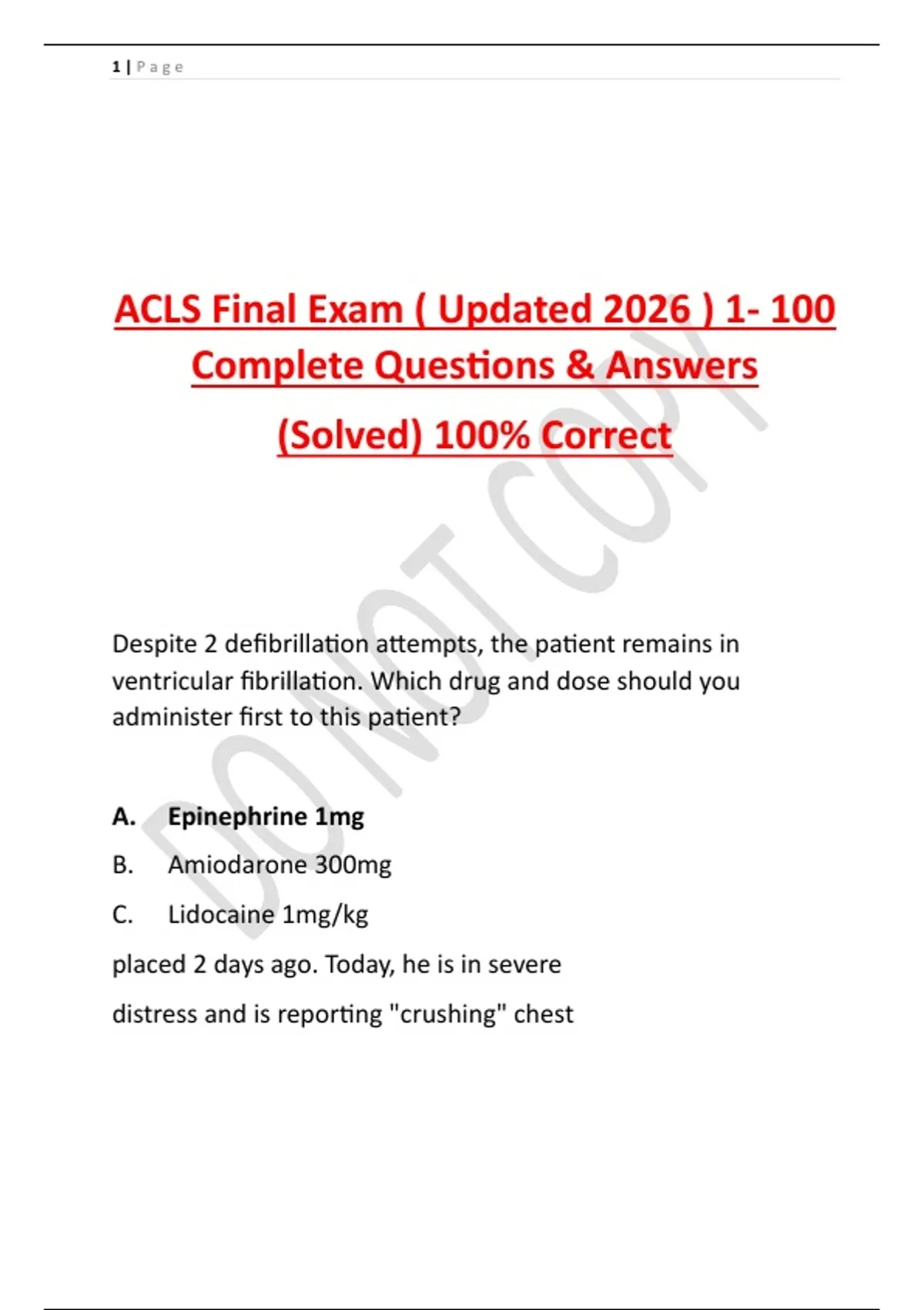 ACLS Final Exam ( Updated 2026 ) 1- 100 Complete Questions & Answers ...