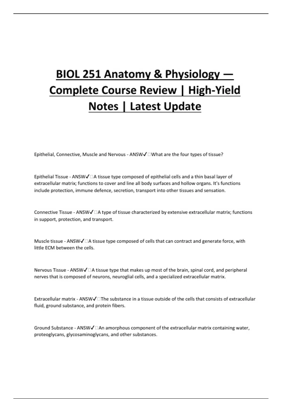 BIOL 251 Anatomy & Physiology — Complete Course Review | High-Yield ...