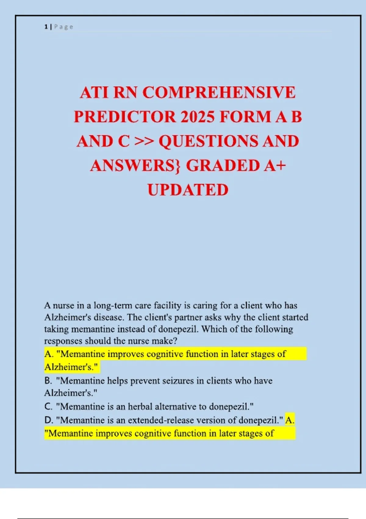 ATI RN COMPREHESIVE PREDICTOR 2025 FORM A B C QUESTIONS AND ANSWERS ...