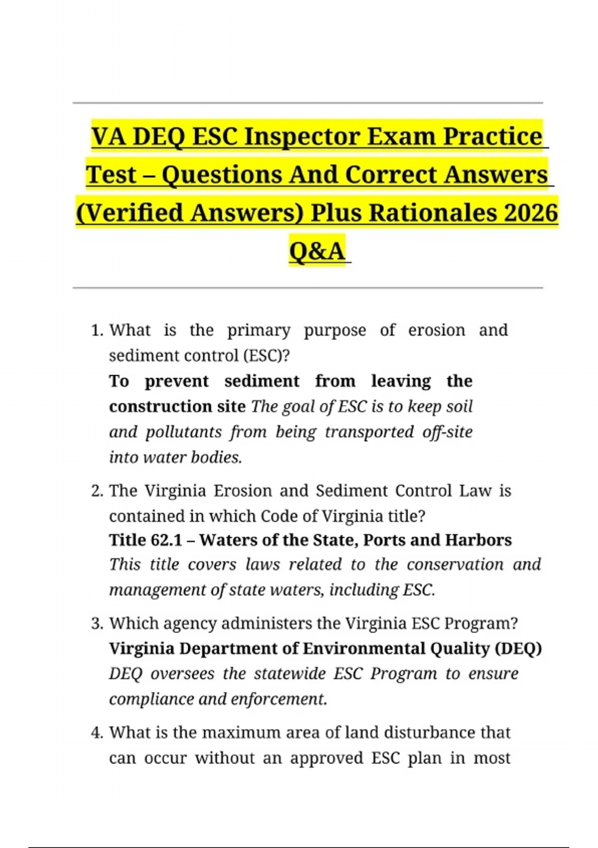 VA DEQ ESC Inspector Exam Practice Test – Questions And Correct Answers ...