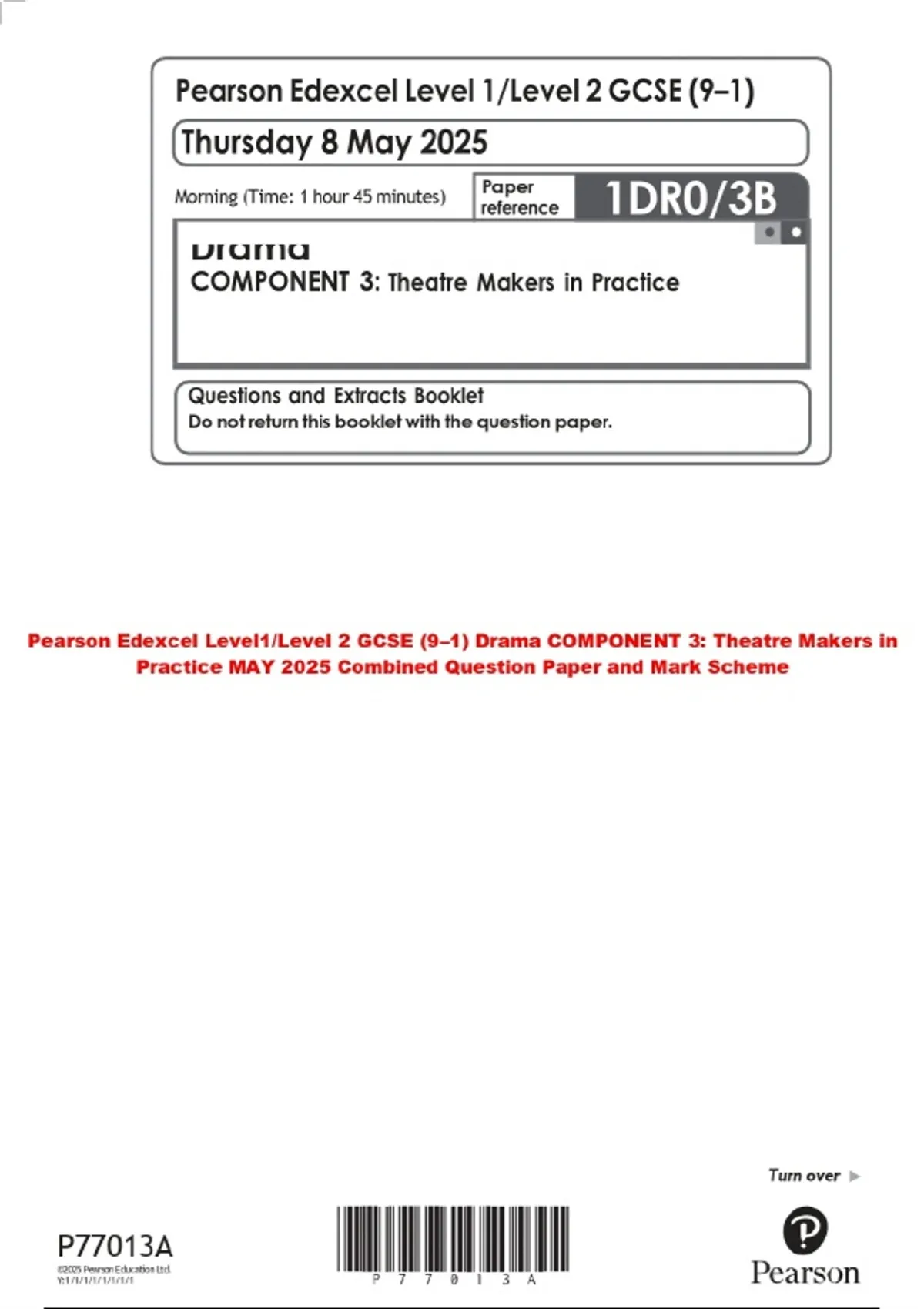 Pearson Edexcel Level1/Level 2 GCSE (9–1) Drama COMPONENT 3: Theatre ...