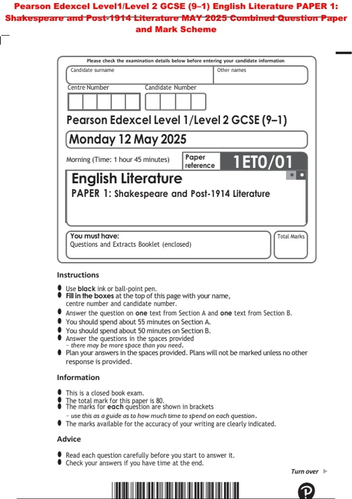 Pearson Edexcel Level 1/Level 2 GCSE (9–1) Greek PAPER 1: Listening and ...