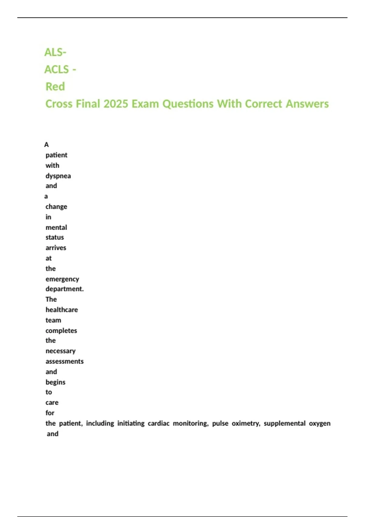 ALS-ACLS - Red Cross Final 2025 Exam Questions With Correct Answers ...