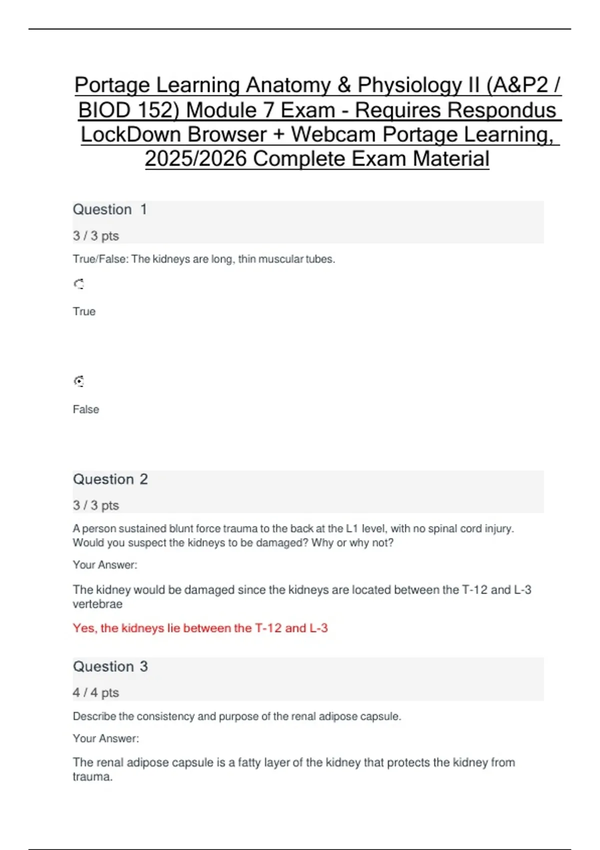 Portage Learning Anatomy & Physiology II (A&P2 / BIOD 152) Module 7 ...