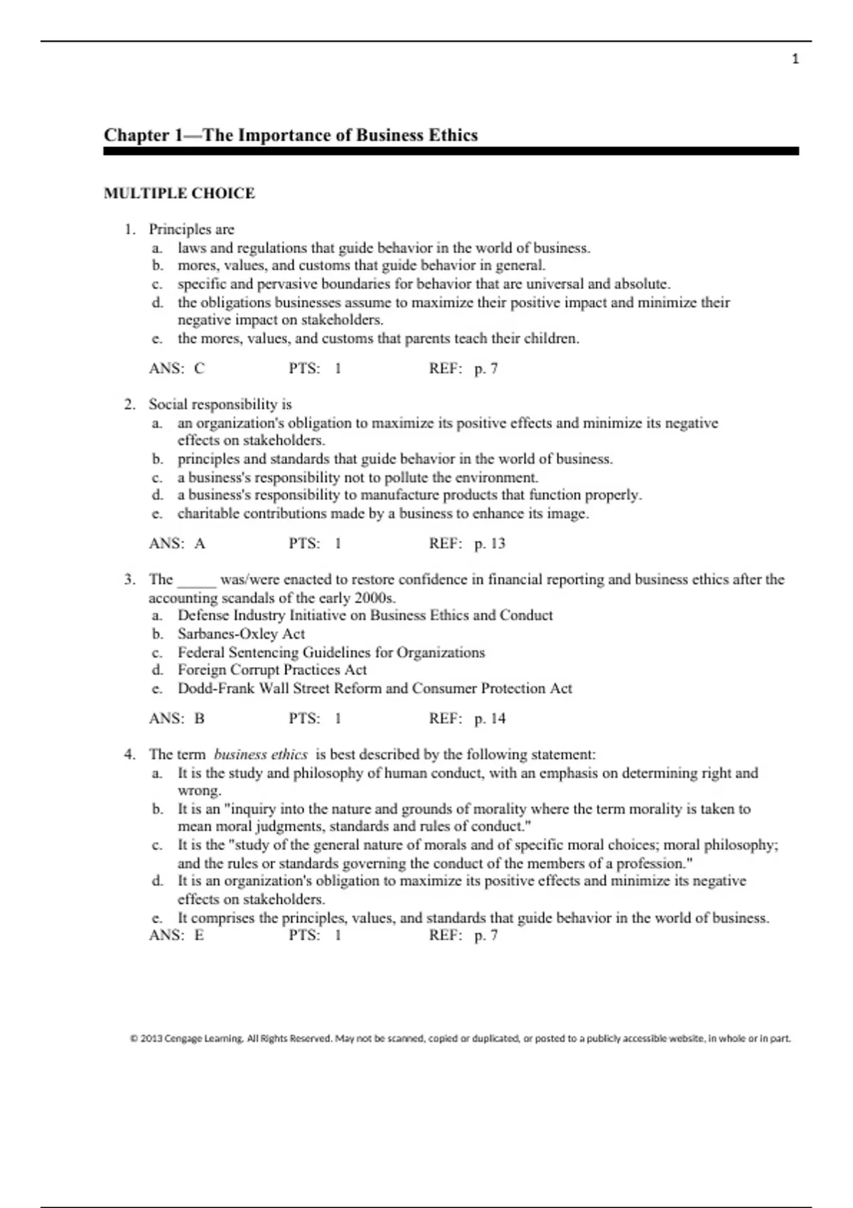 practice test bank questions, final exam : Business Ethics Ethical ...